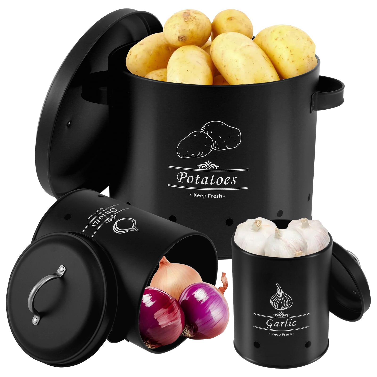 3Pcs Vegetable Storage Tin Food Storage Container Containers Ventilated ...
