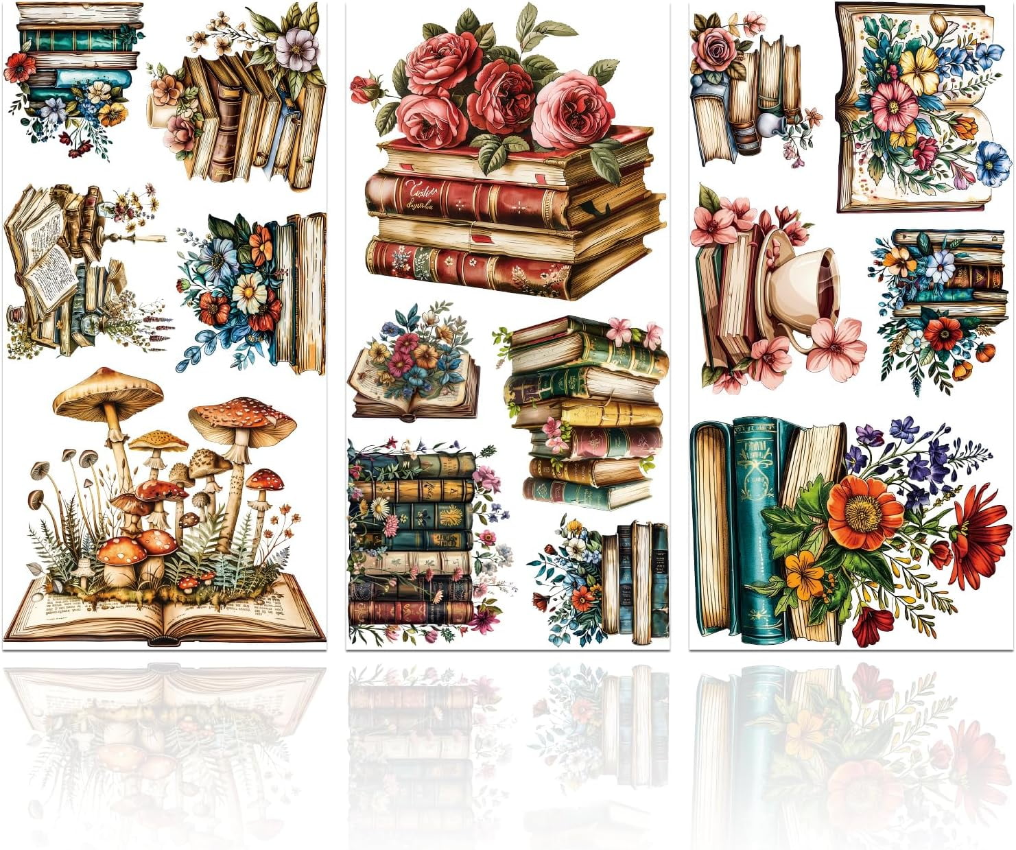 3Pcs Vintage Book Flower Furniture Transfer 6x12inch Book Mushroom Rub ...