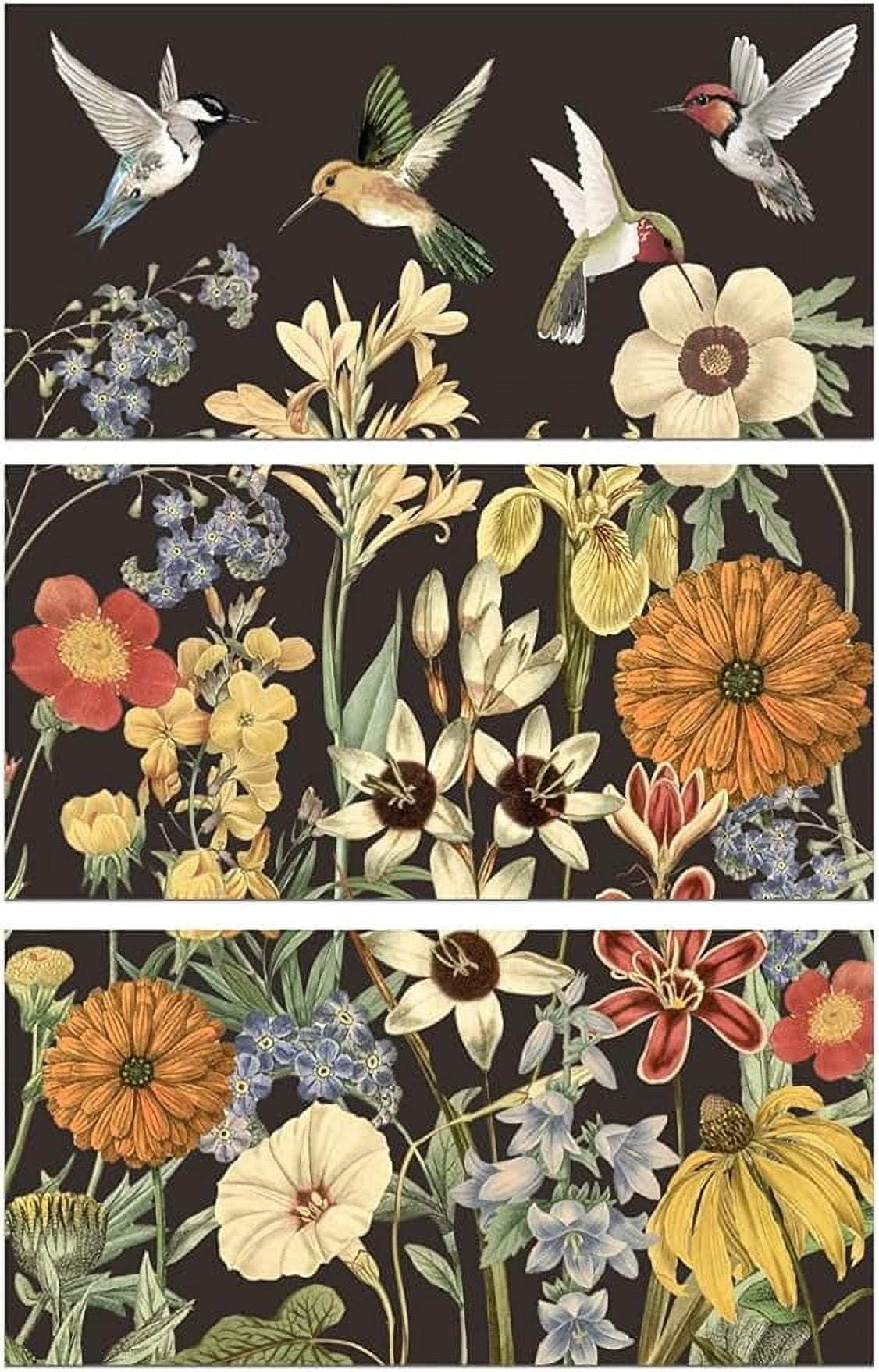 3Pcs Vintage Flowers and Birds Theme Rub on Transfer Stickers Furniture ...