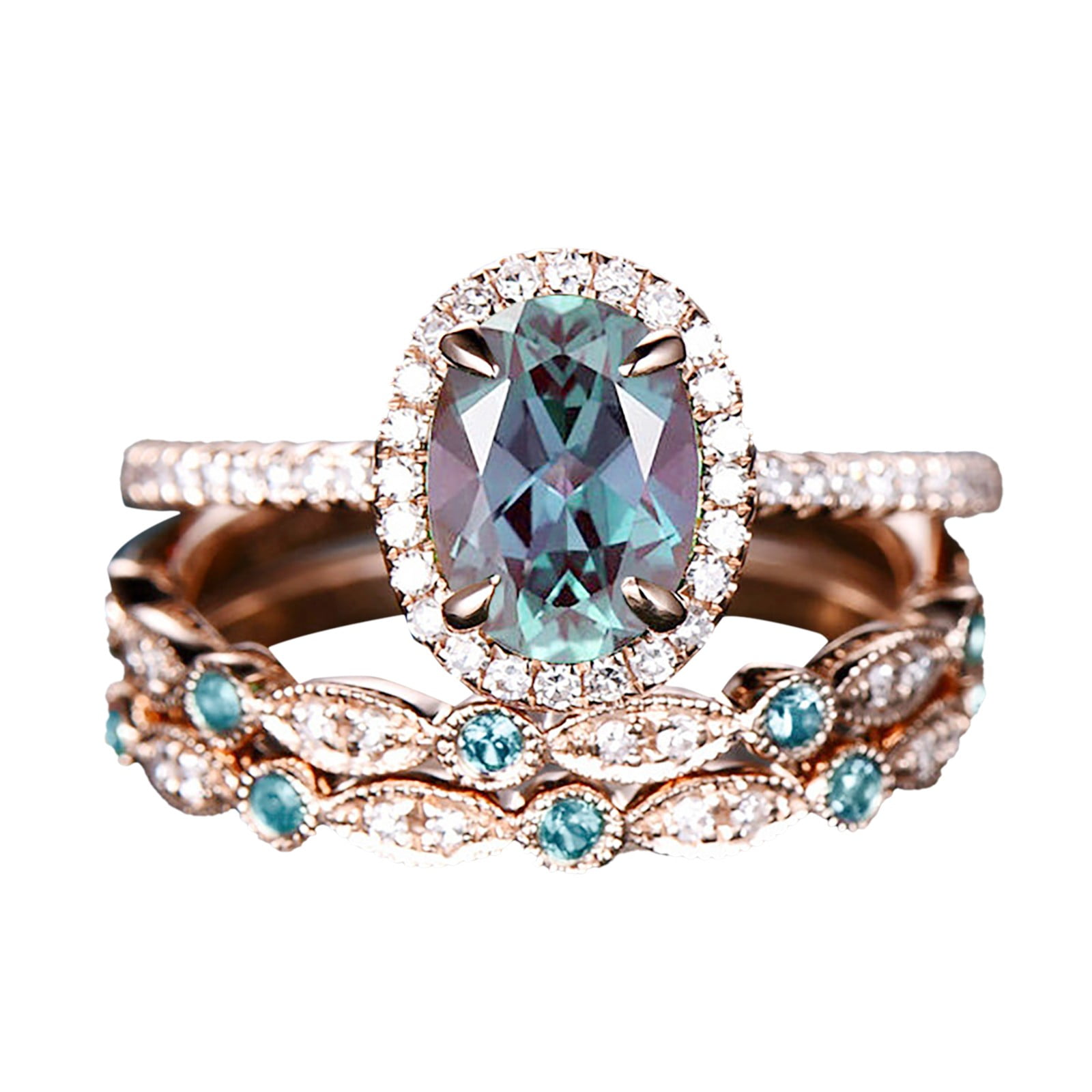 1PCs Vintage Unique Oval Fun Rings Cut Engagement Ring Rose Jewelry for ...