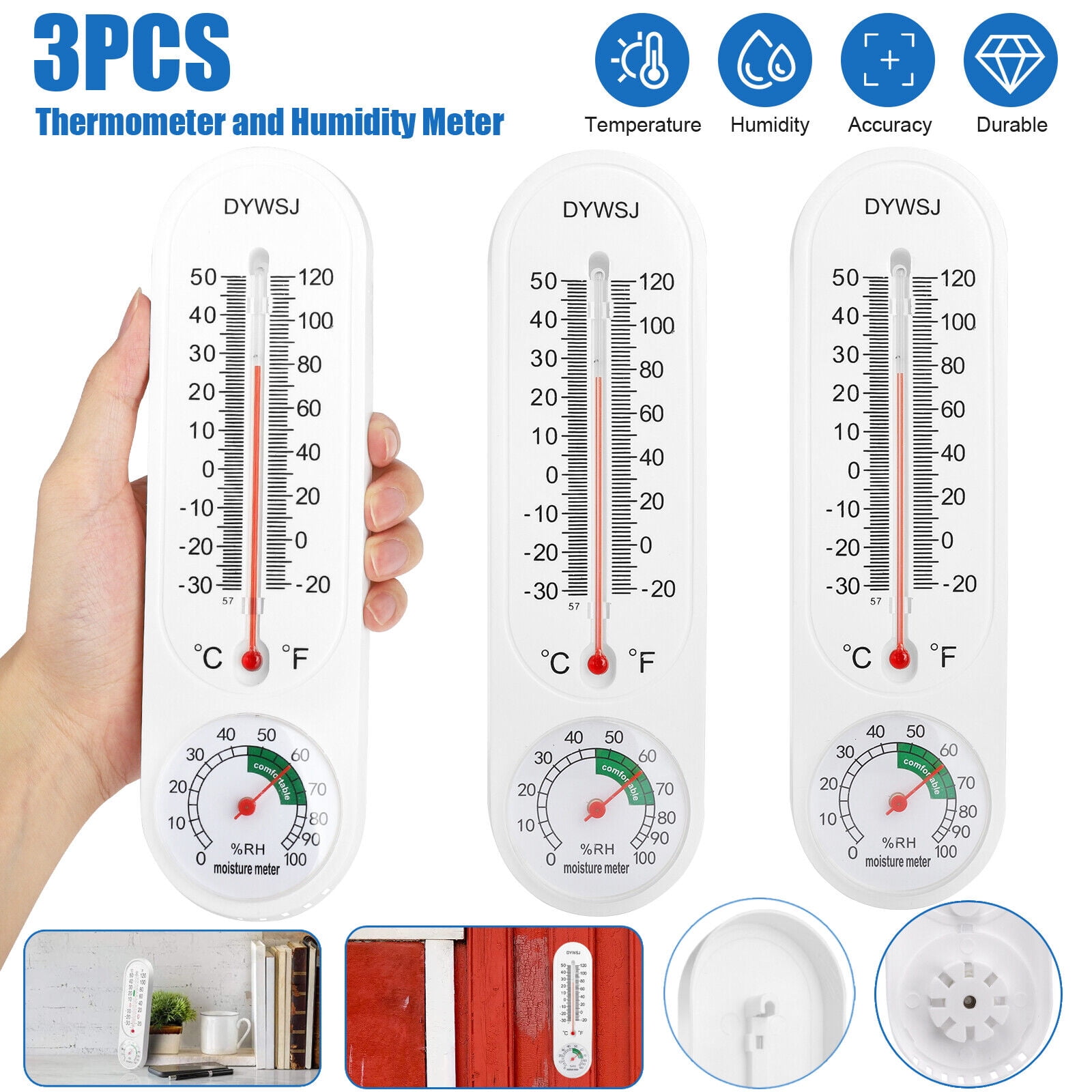 3Pcs Wall Thermometer Indoor Outdoor Yard Garden Greenhouse Home ...