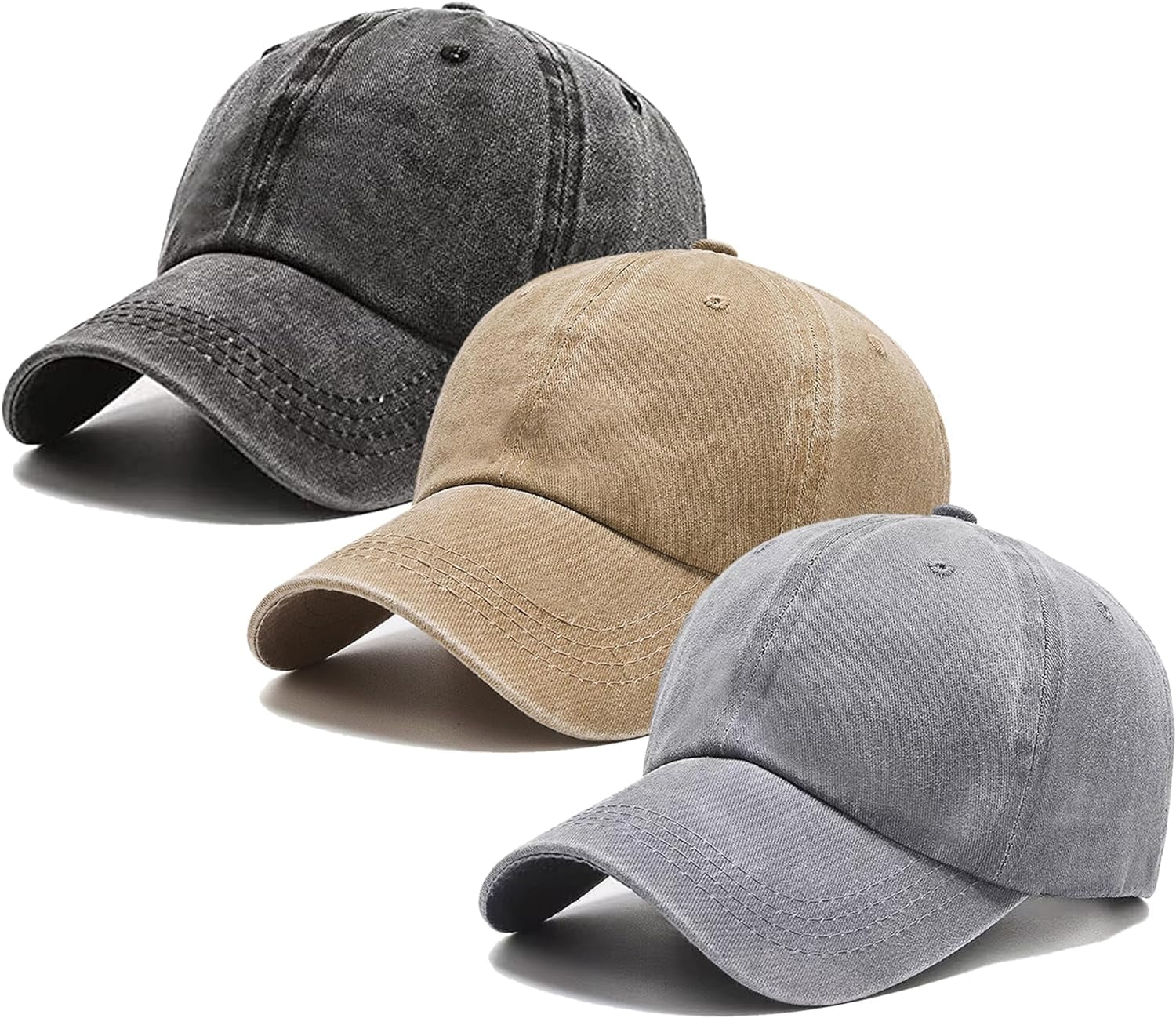 3Pcs Washed Plain Vintage Baseball Cap Cotton Adjustable Twill Bulk Low ...