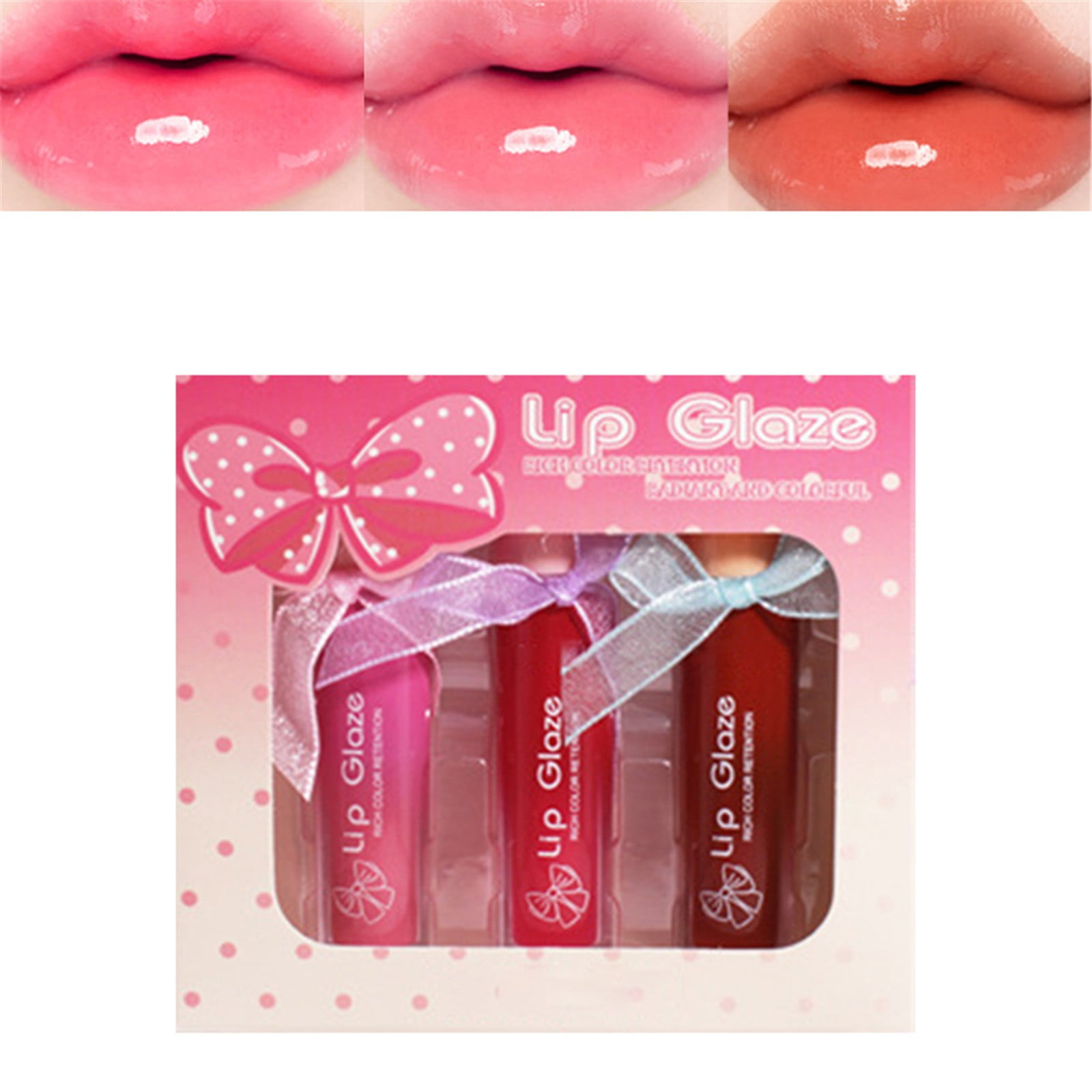 3Pcs Water Lip Gloss Glass Lipstick Set Moisturizing Long Lasting Lip Glaze Hydrated & Fuller ...