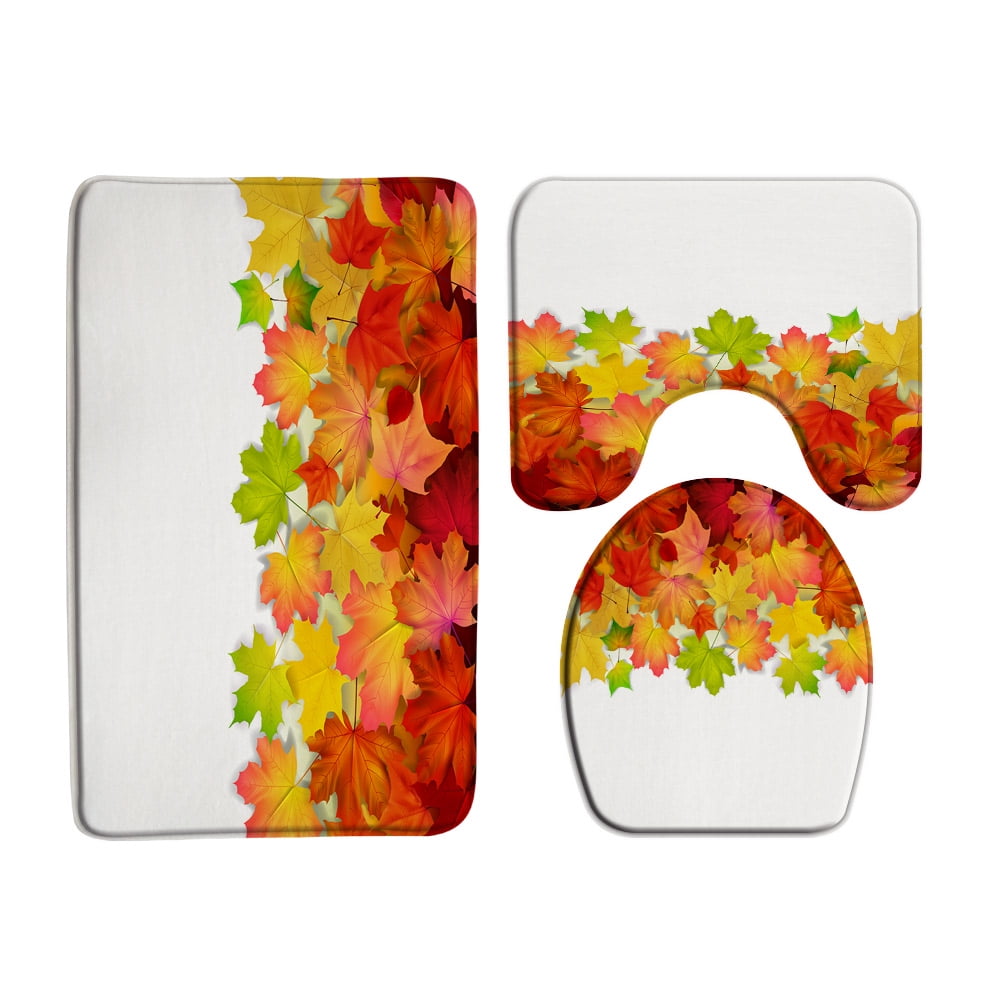 3Pcs Watercolor Autumn Leaves Bath Mat Set Non Slip Pumpkin Rural ...