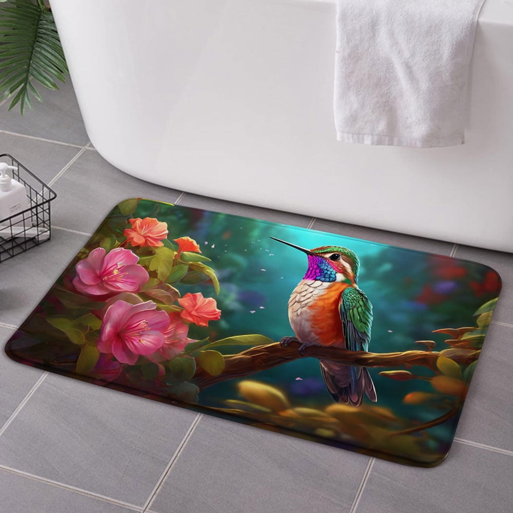 3Pcs Watercolor Bathroom Doormat Rug Set Flower Animal Plant Non Slip ...