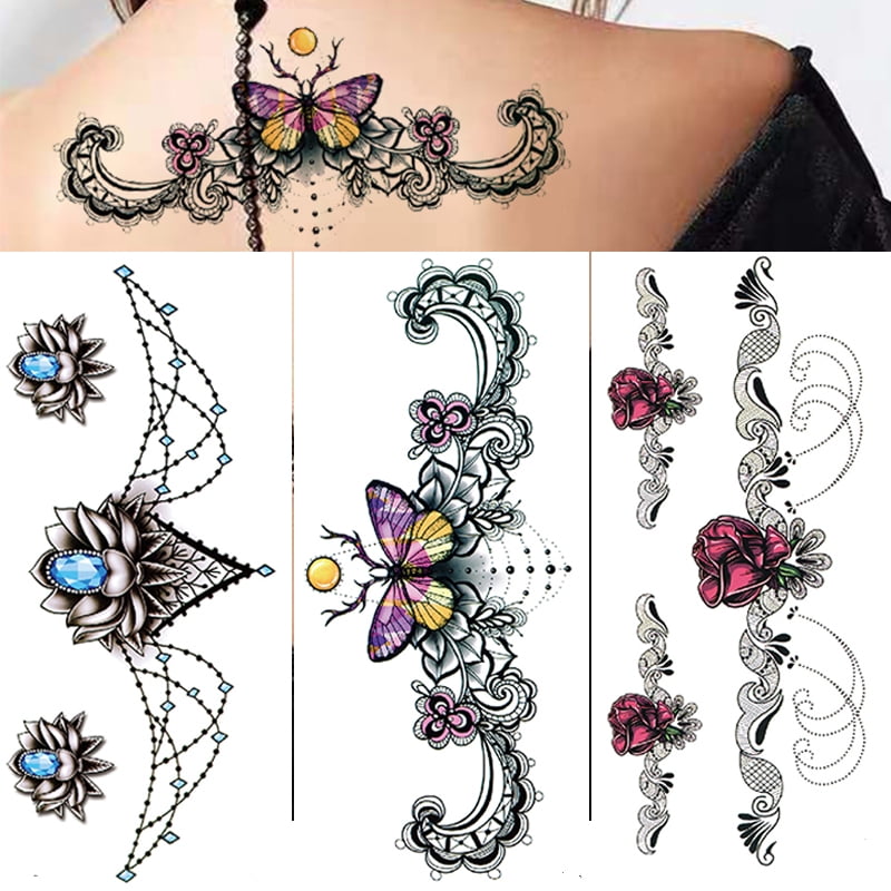 3Pcs Waterproof Temporary Tattoo Sticker Flower Rose Flash Butterfly ...
