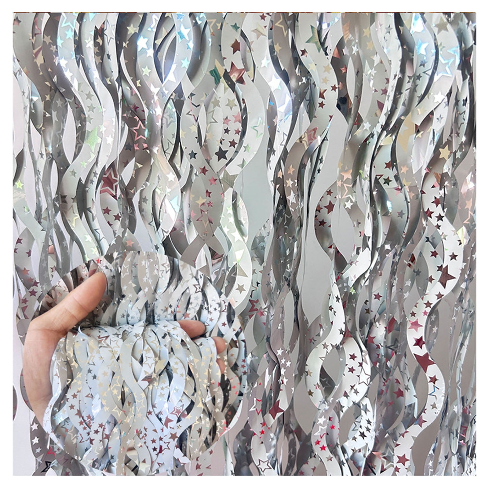 3pcs Wavy Tinsel Foil Fringe Rain Curtain Star Print Wave Shape Rain