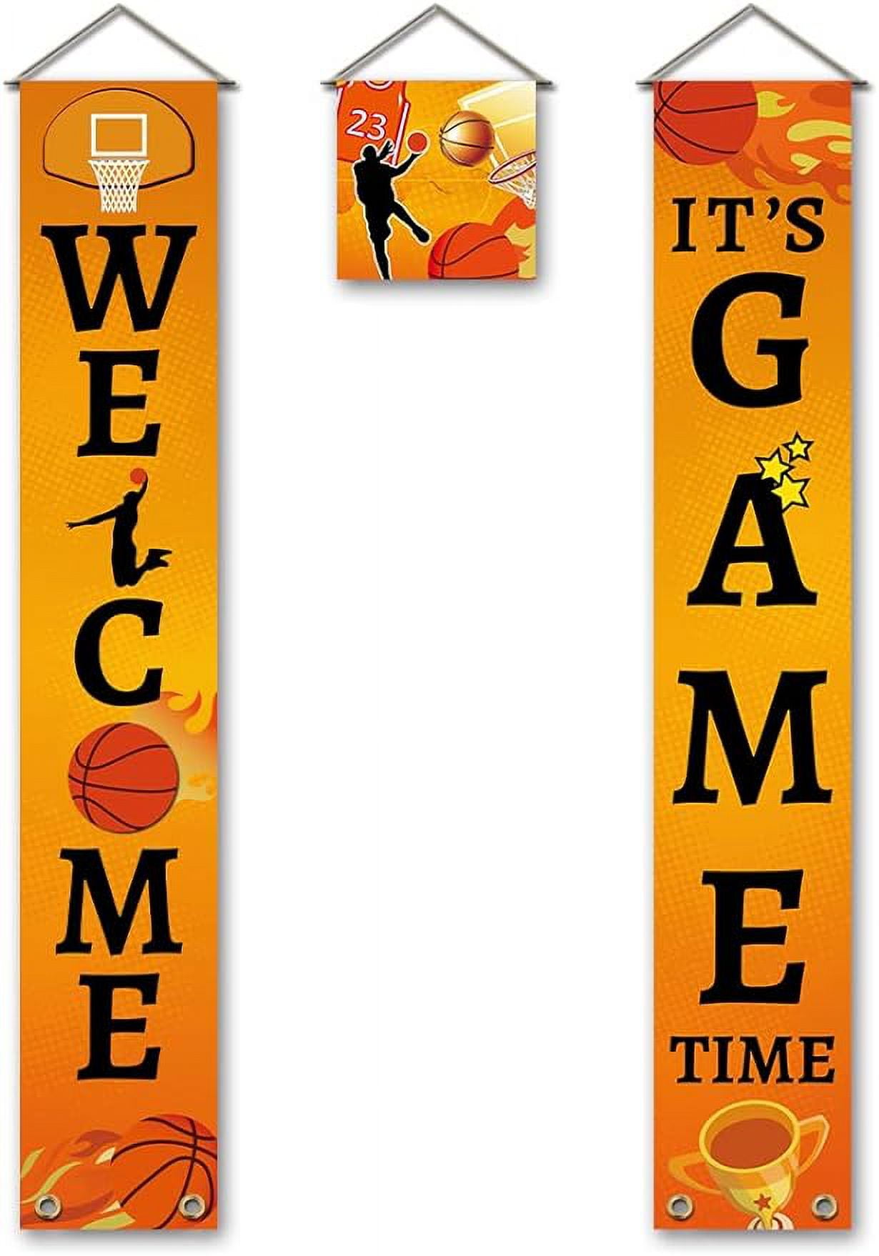 3Pcs Welcome Porch Banner It's Game Time Hanging Porch Sign Basketball ...