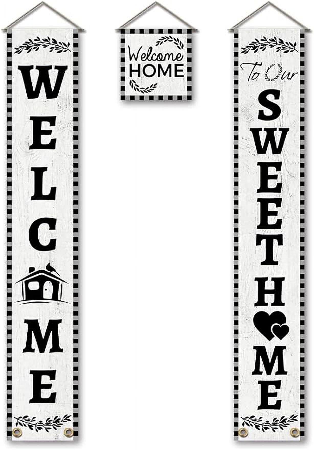 3Pcs Welcome Sweet Home Porch Sign Black White Hanging Door Banner ...