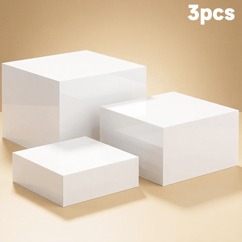 3Pcs White Acrylic Cube Display Boxes – Nestable Stackable Design (6/7 ...