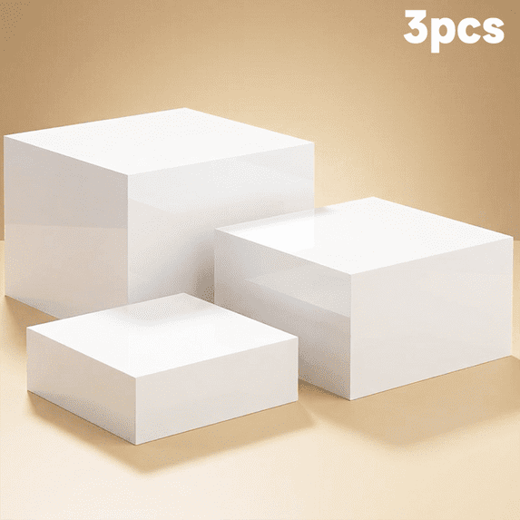 3Pcs White Acrylic Cube Display Boxes – Nestable Stackable Design (6/7 ...