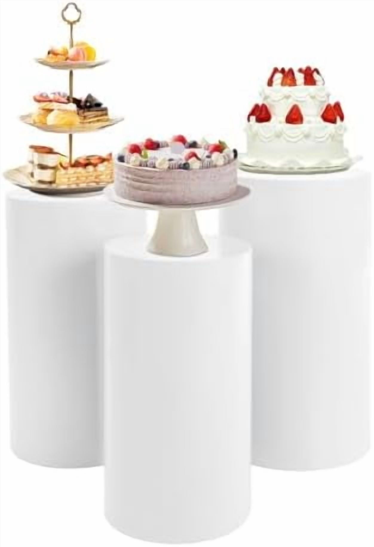 3Pcs White Cylinder Stands Round Cylinder Pedestal Stand Pedestal ...