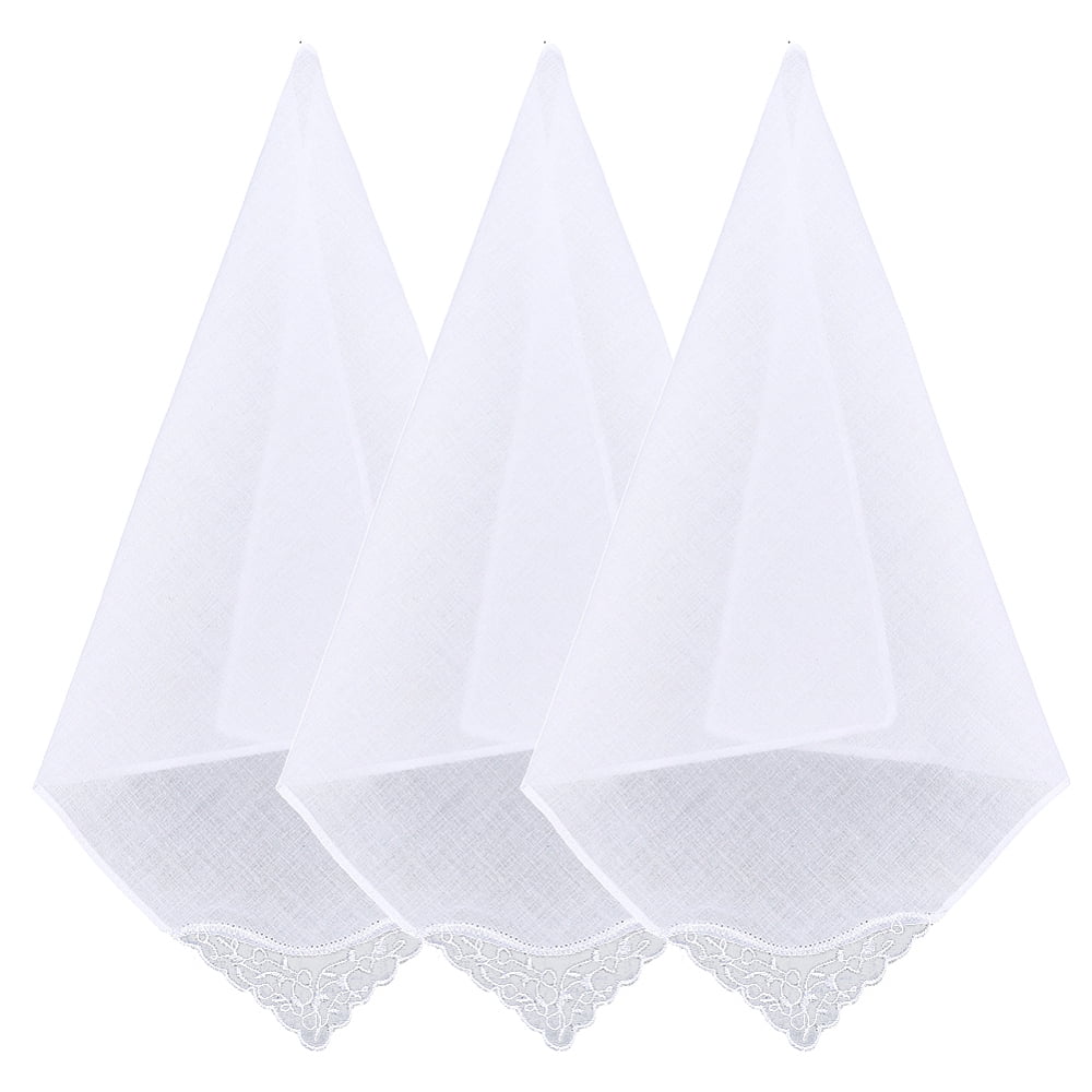 3Pcs White Lace Handkerchiefs Cotton Ladies Hankies 11.4 Inch Square ...
