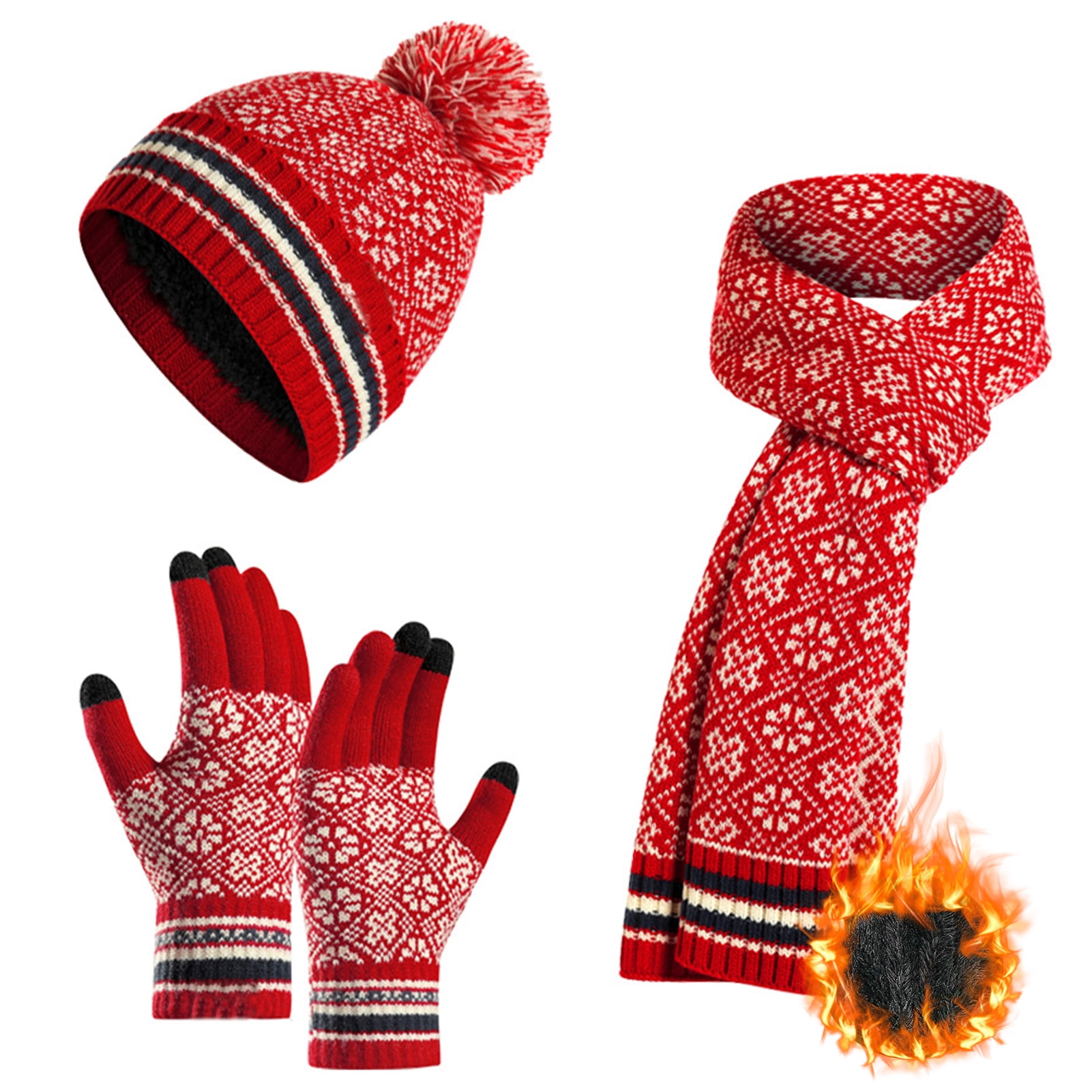 3Pcs Winter Hat Scarf and Touchcreen Gloves for Women Knit Beanie Hat ...