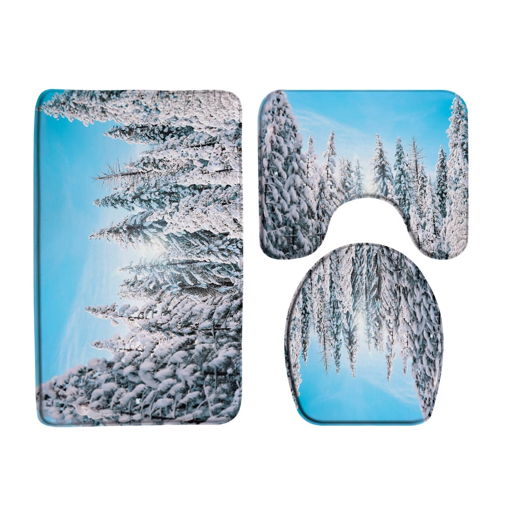 3Pcs Winter Snow Forest Bath Mat Set Tree Woods Rustic Nature Scene ...