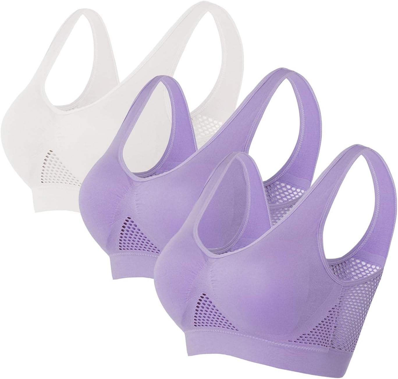3Pcs Wireless Push Up Sports Bras for Women Breathable Anti Sagging ...