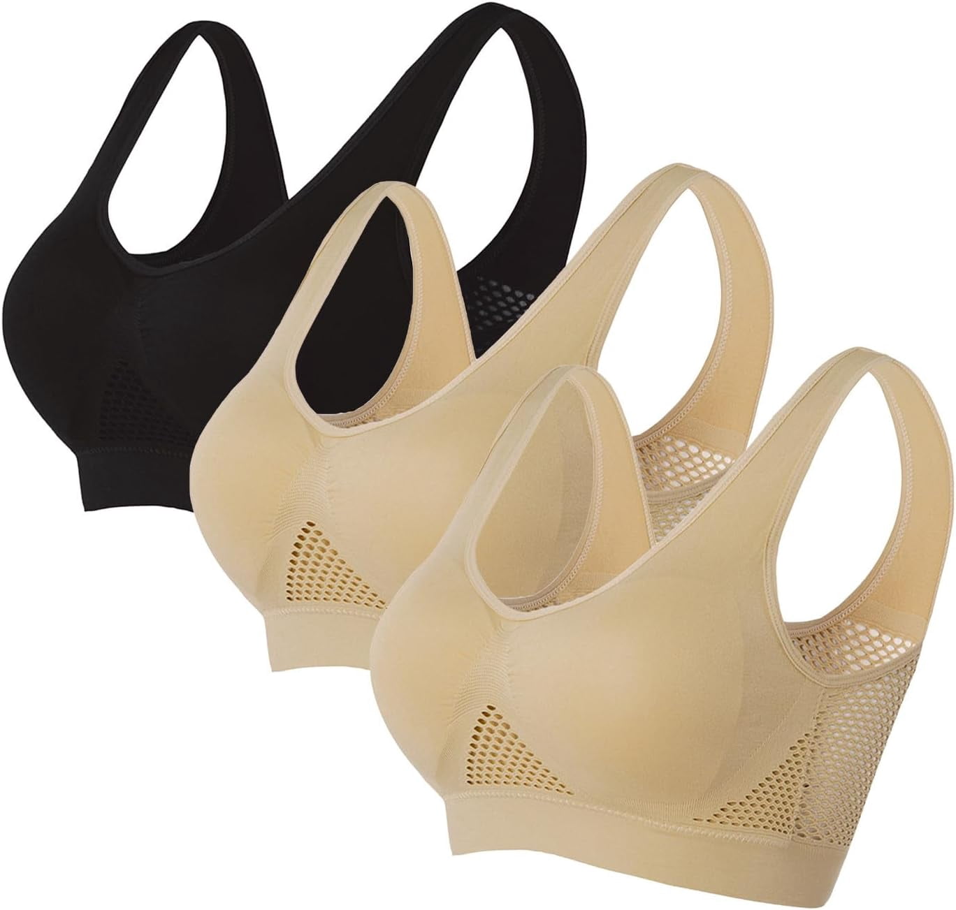 3Pcs Wireless Push Up Sports Bras for Women Breathable Anti Sagging ...