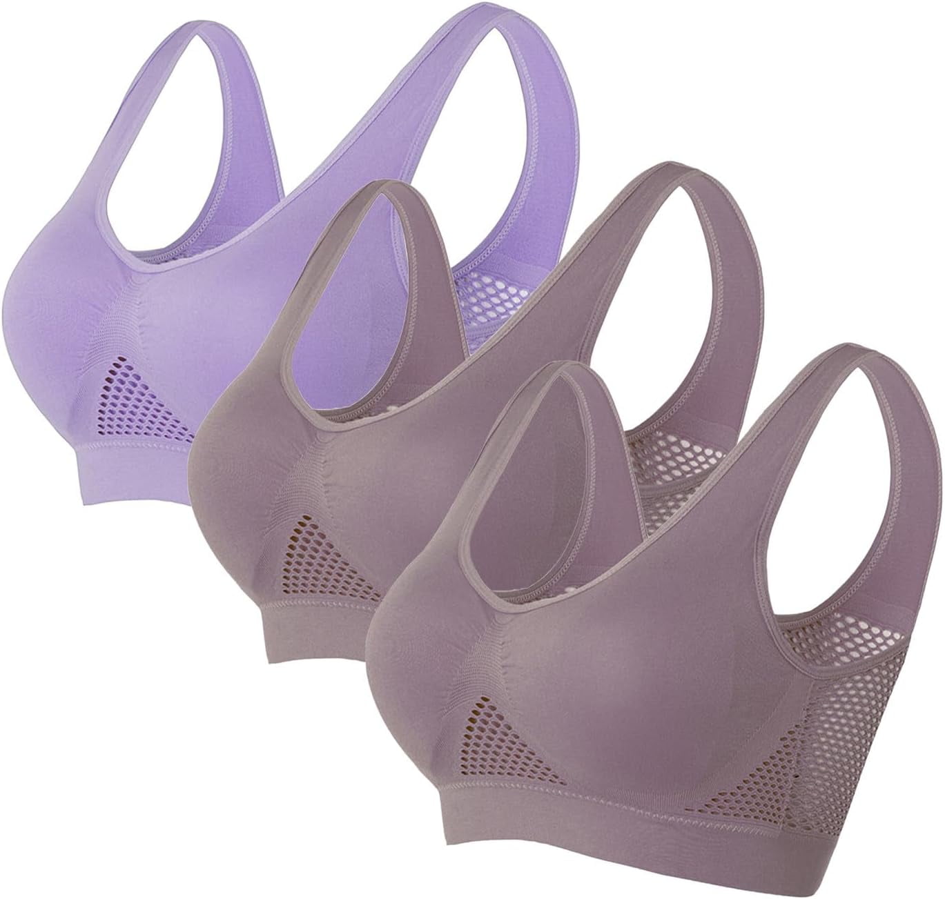 3Pcs Wireless Push Up Sports Bras for Women Breathable Anti Sagging ...