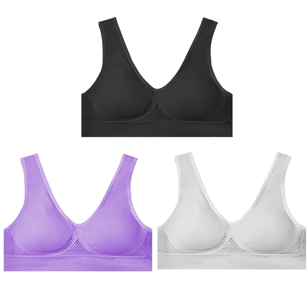 3Pcs Women Large Sports Bra No Steel Ring Seamless Bra Anti Sagging ...