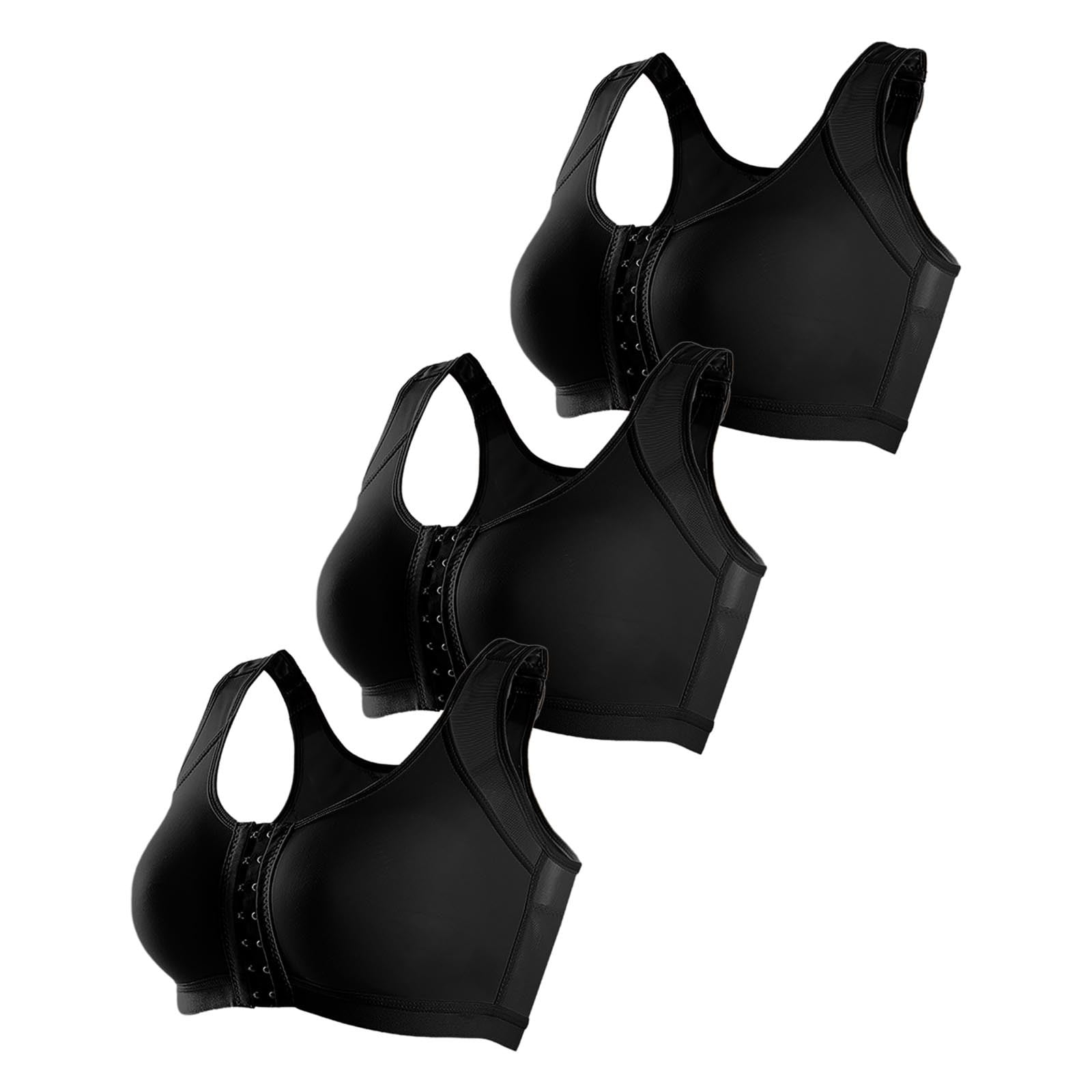 3pcs Womens Bra Plus Size Front Cross Side Buckle Lace Push Up Non Underwire Sports Bra