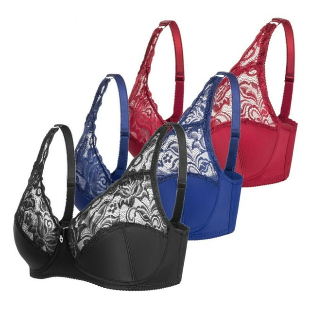 3Pcs Women's Sexy Lace Bra See Through Minimizer Bras Plus Size Sheer ...