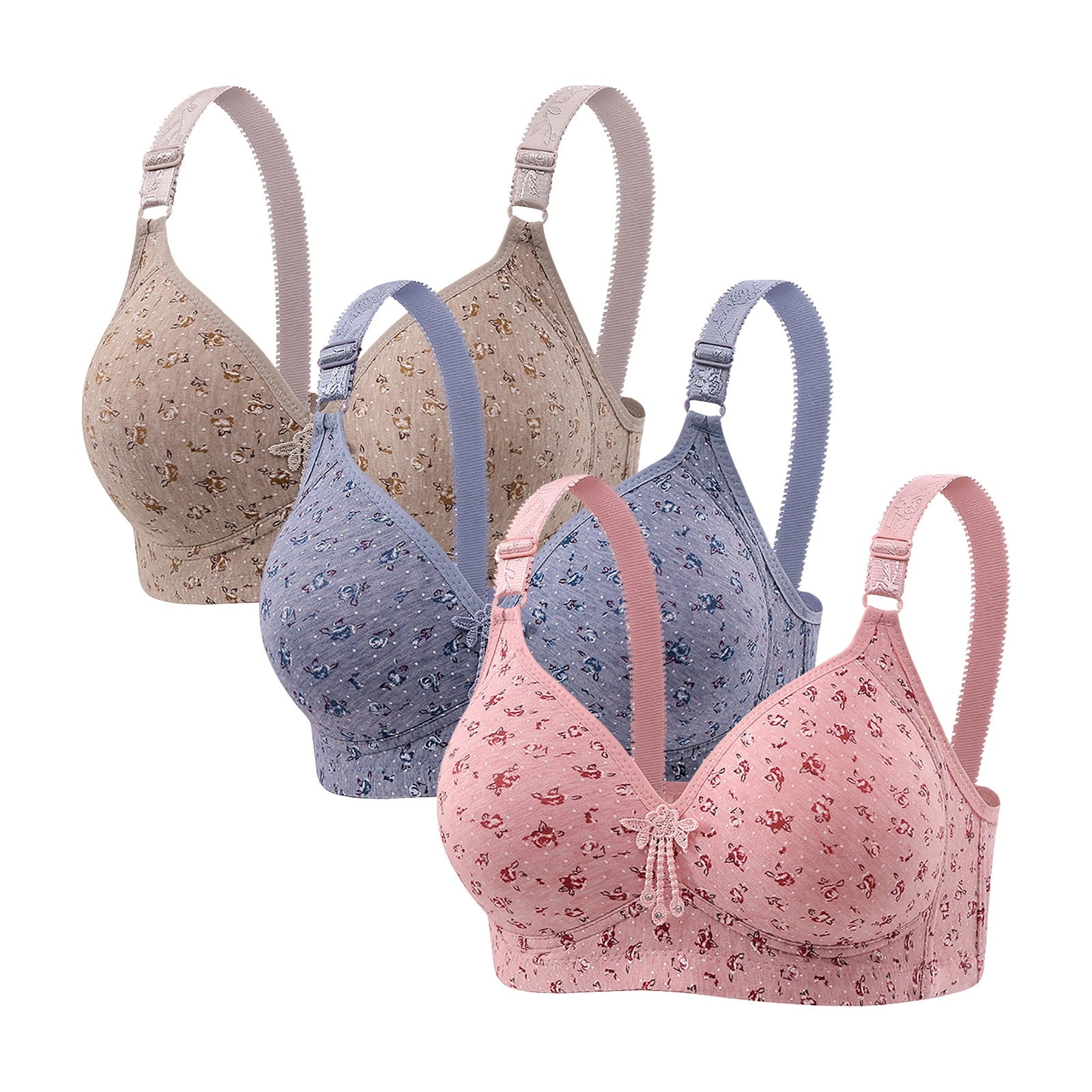 3Pcs Womens Wireless Bras MultipackFloral Printed Plus Size Full ...