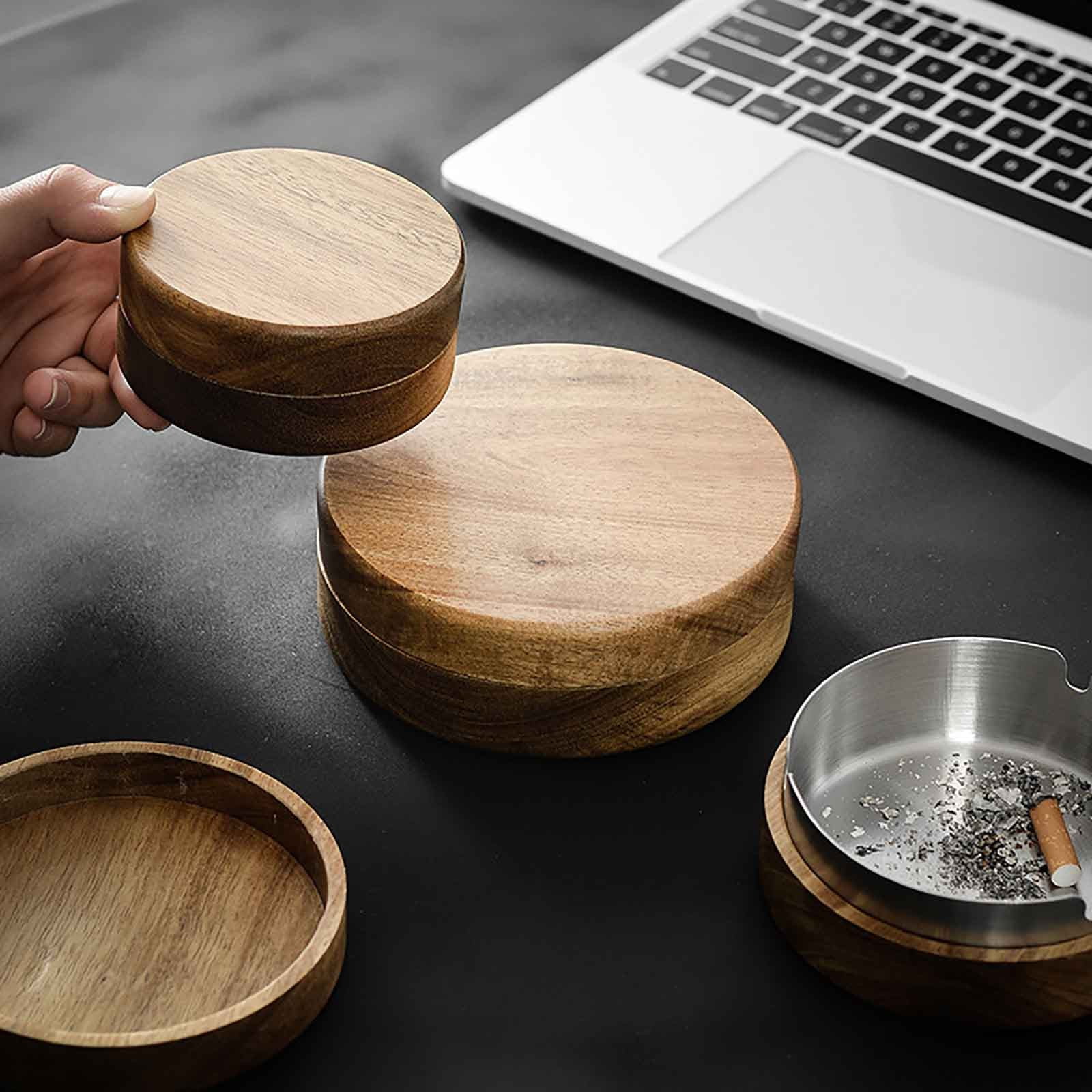 3Pcs Wood Ashtray with Cover, Yannianjz Wood Ashtray with Cover ...