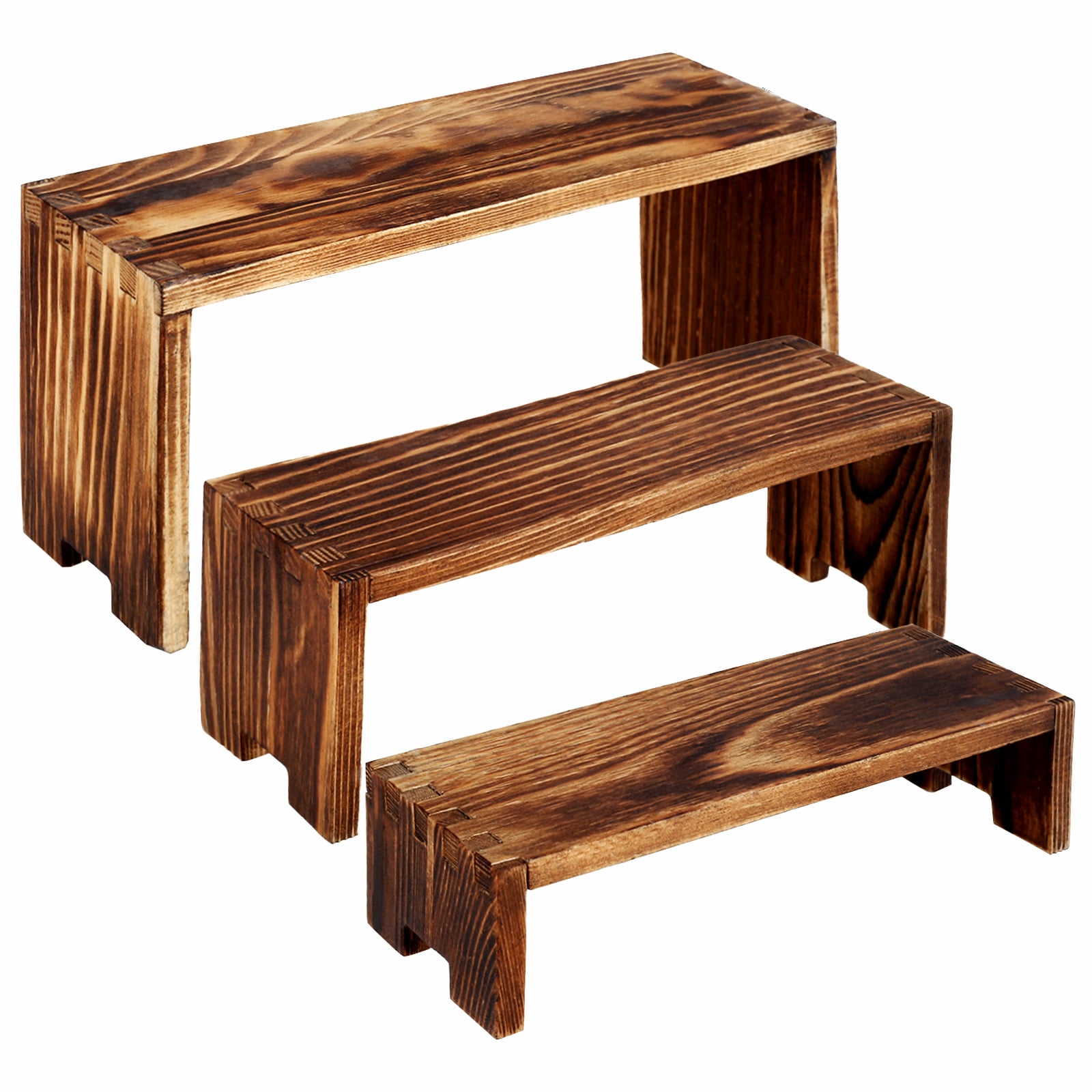 3Pcs Wood Display Risers Rectangular Pine Display Stands Stackable Wood ...