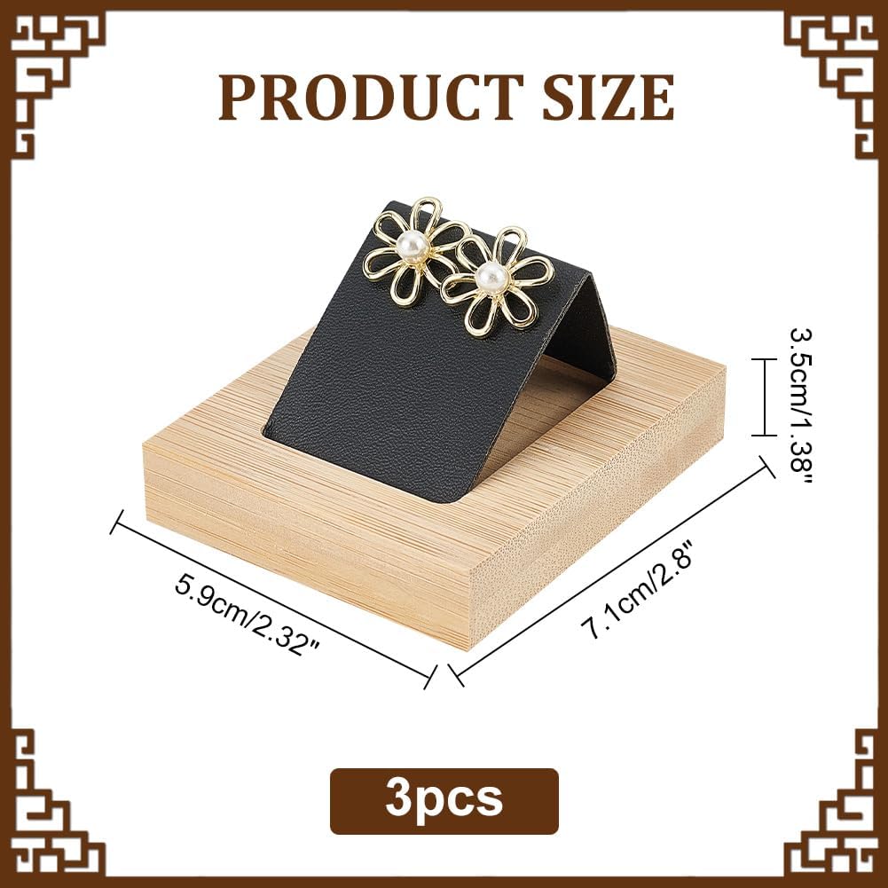 3Pcs Wood Earrings Display Stand Wooden Base with PU Leather Ear Stud ...