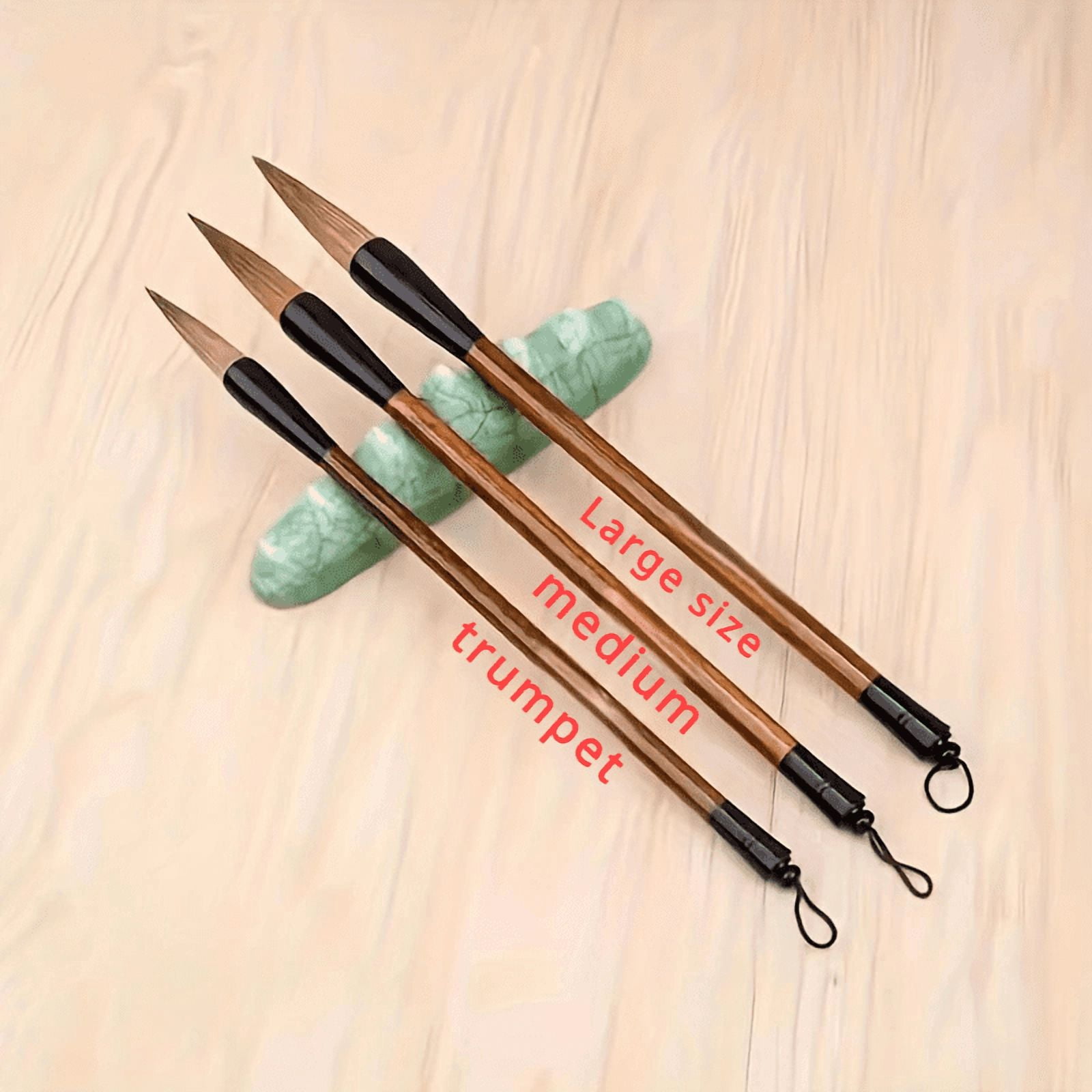 3Pcs Wood Writing Brushes Weasel Wool Hair Chinese Traditional ...