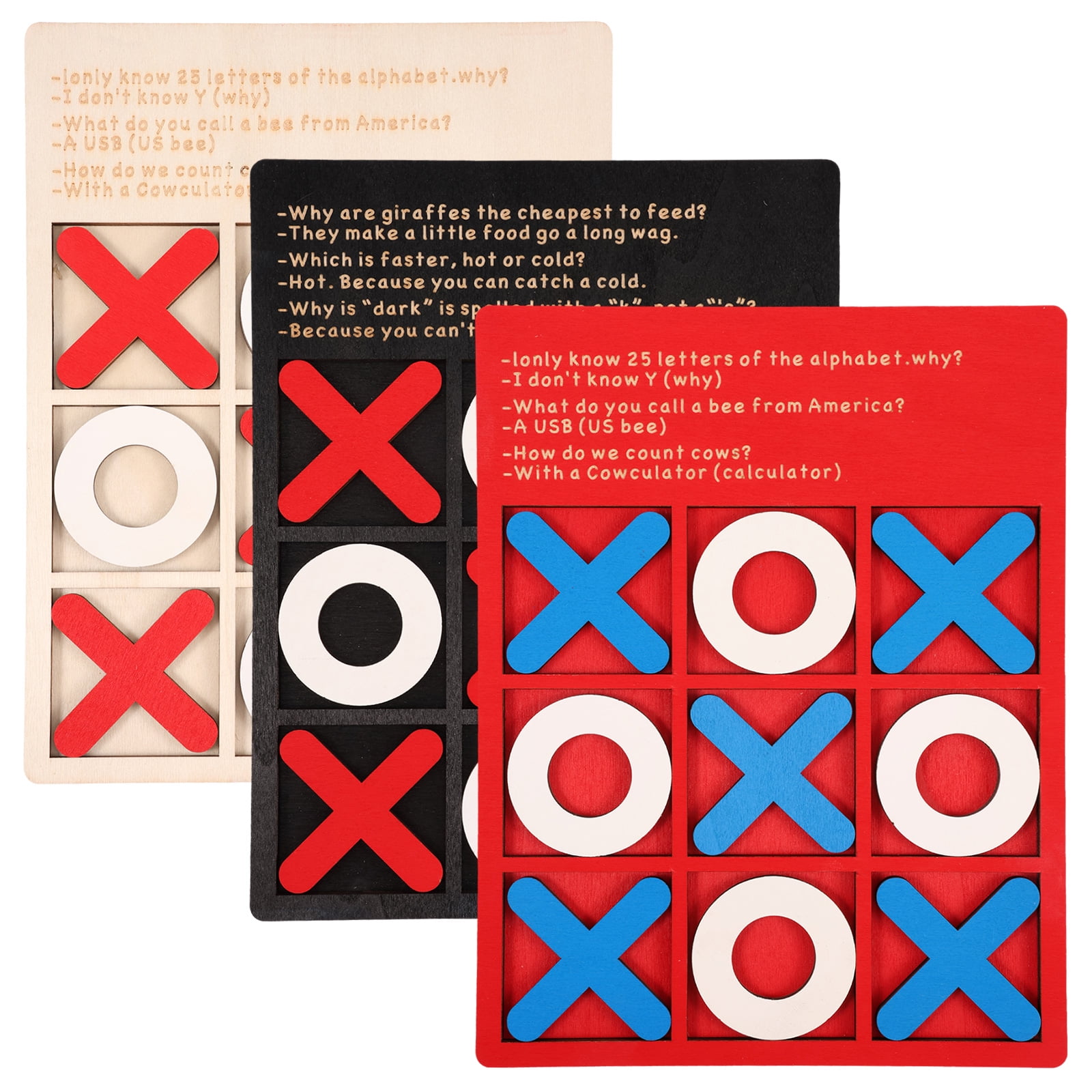 3Pcs Wood XO Chess Board Game Cultivate Logic Skill XO Chess Tabletop ...