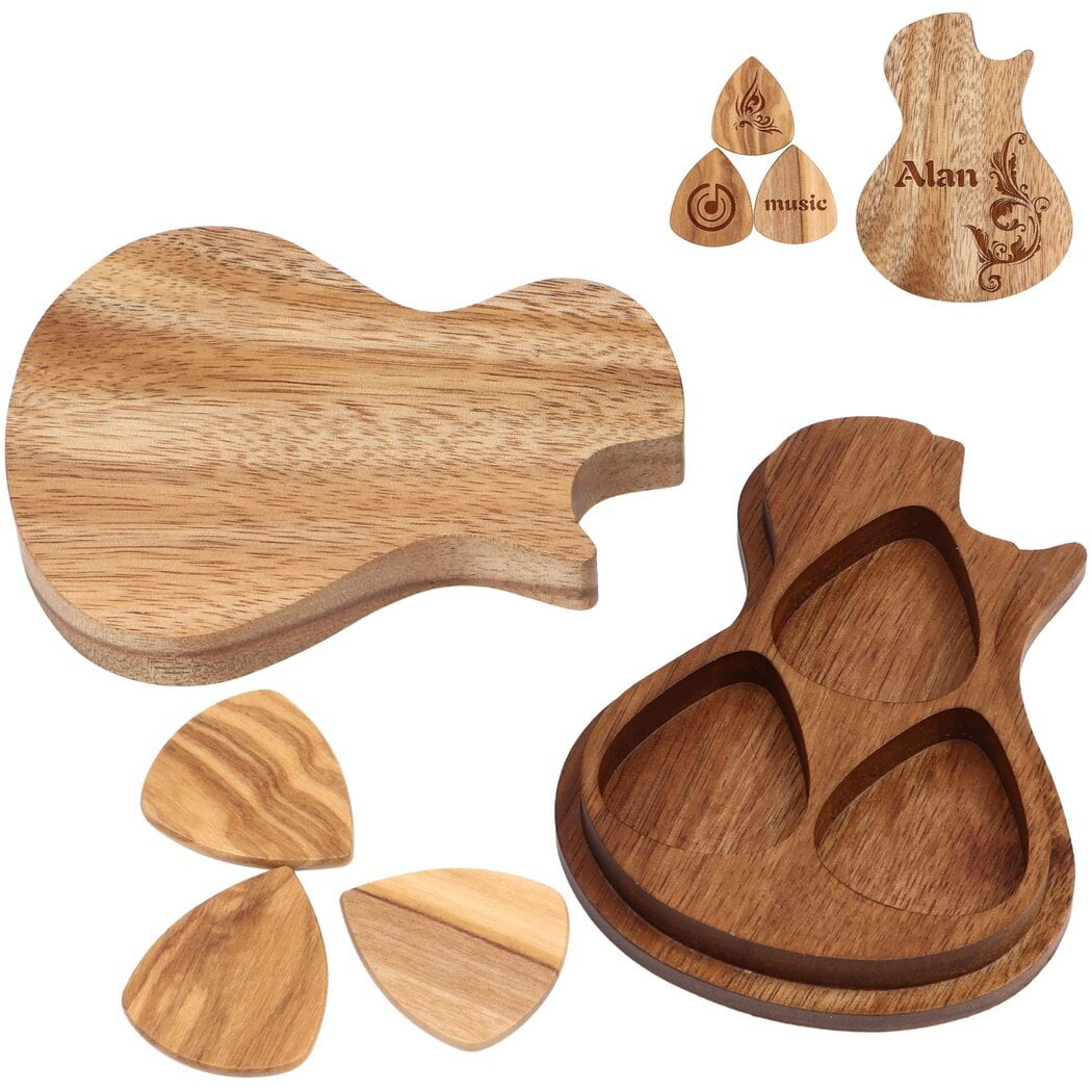 3Pcs Wooden Guitar Picks with Box Holder, DIY Guitar Picks with Case ...