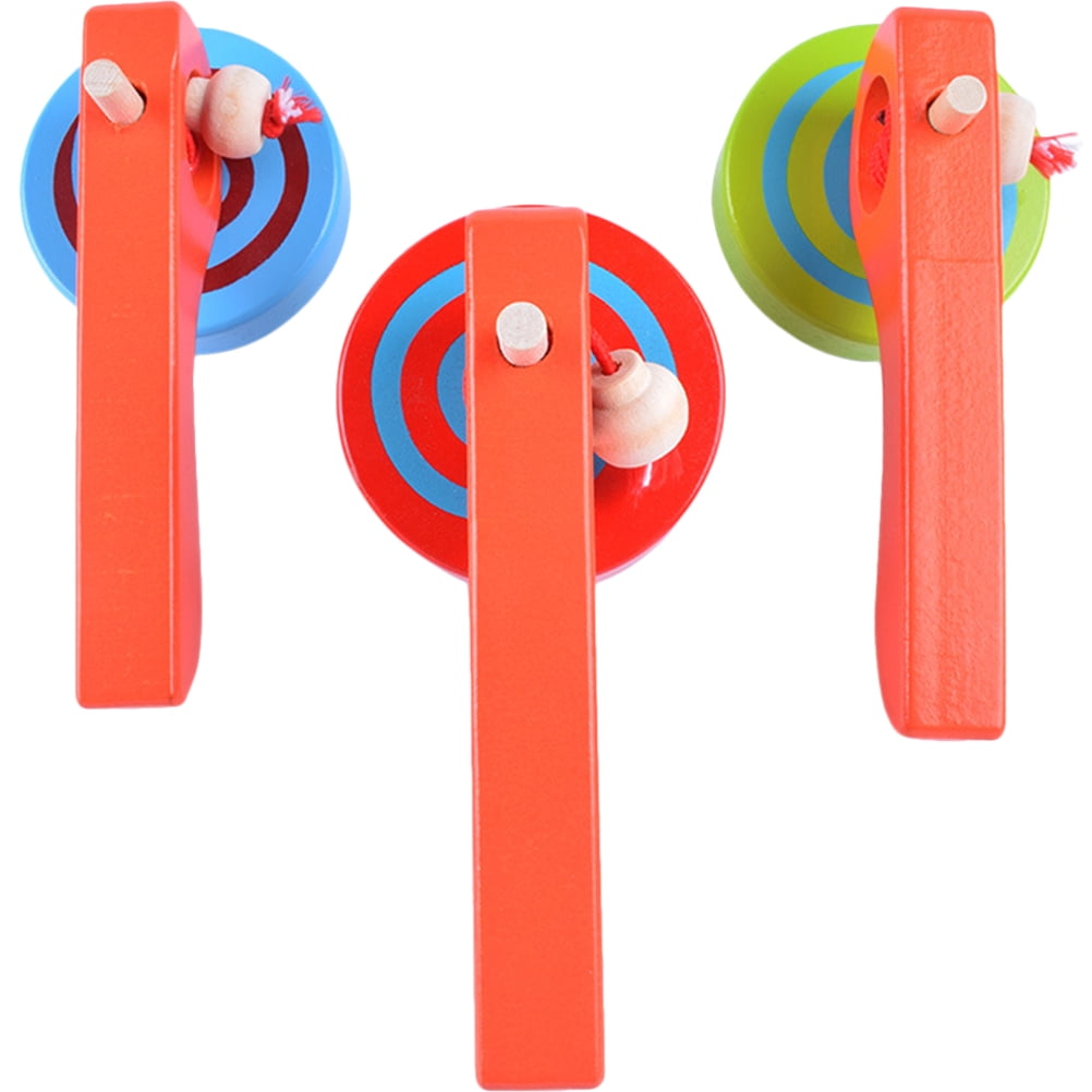 3Pcs Wooden Gyroscope Toy with Handle and Pull String Wire Kids ...