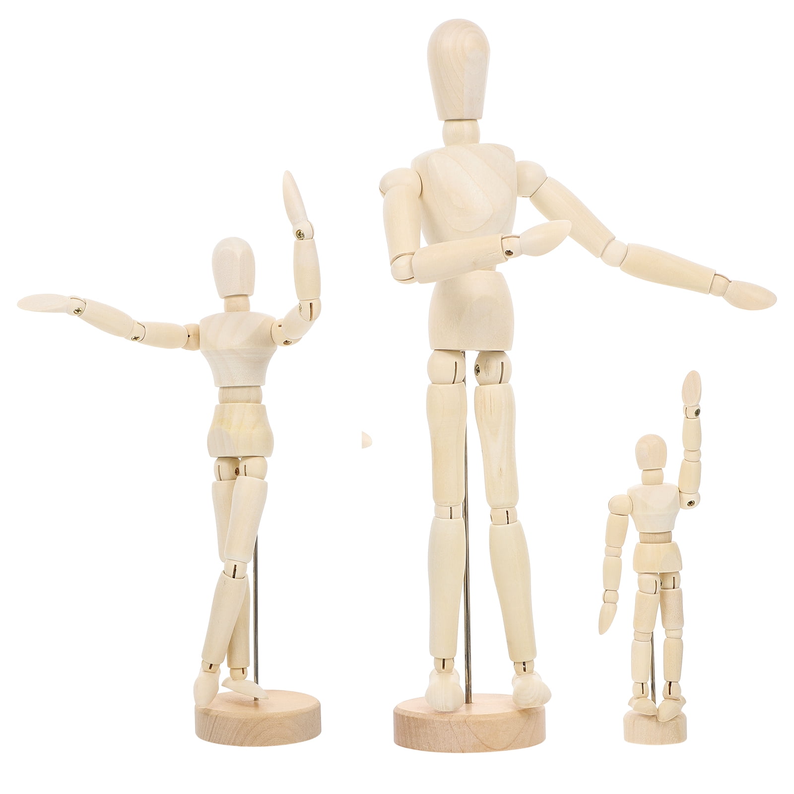 3Pcs Wooden Jointed Puppet Statue Ornaments Desktop Jointed Puppet ...