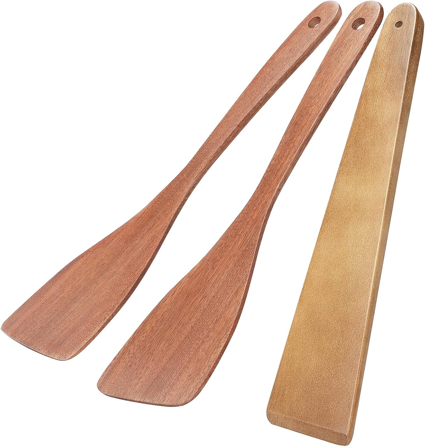 3Pcs Wooden Spatulas, 12inch Long Handle Flat Spatula Set for Nonstick ...