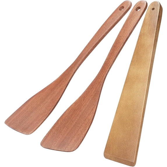 3Pcs Wooden Spatulas, 12inch Long Handle Flat Spatula Set for Nonstick ...