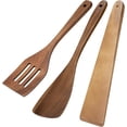 3Pcs Wooden Spatulas Set, 12-inch Long Handle Acacia Wood Flat Frying ...