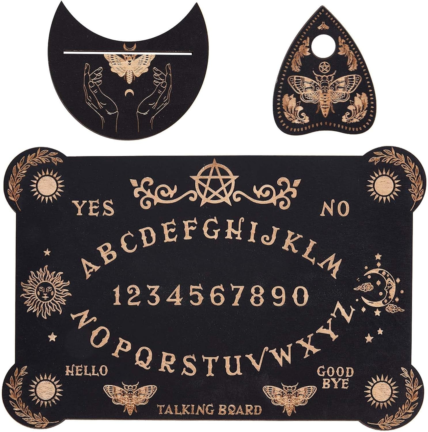 3Pcs Wooden Spirit Board Kit Tarot Card Stand Holder Moth Divination ...