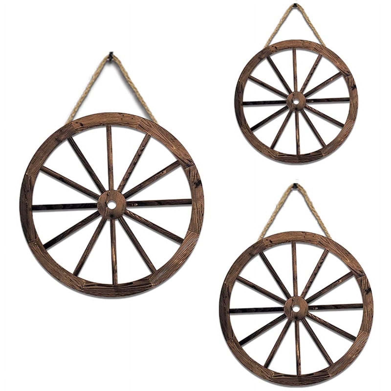 3pcs Hanging Wheel Decor Vintage Wooden Wheel Pendant for Home Bar ...