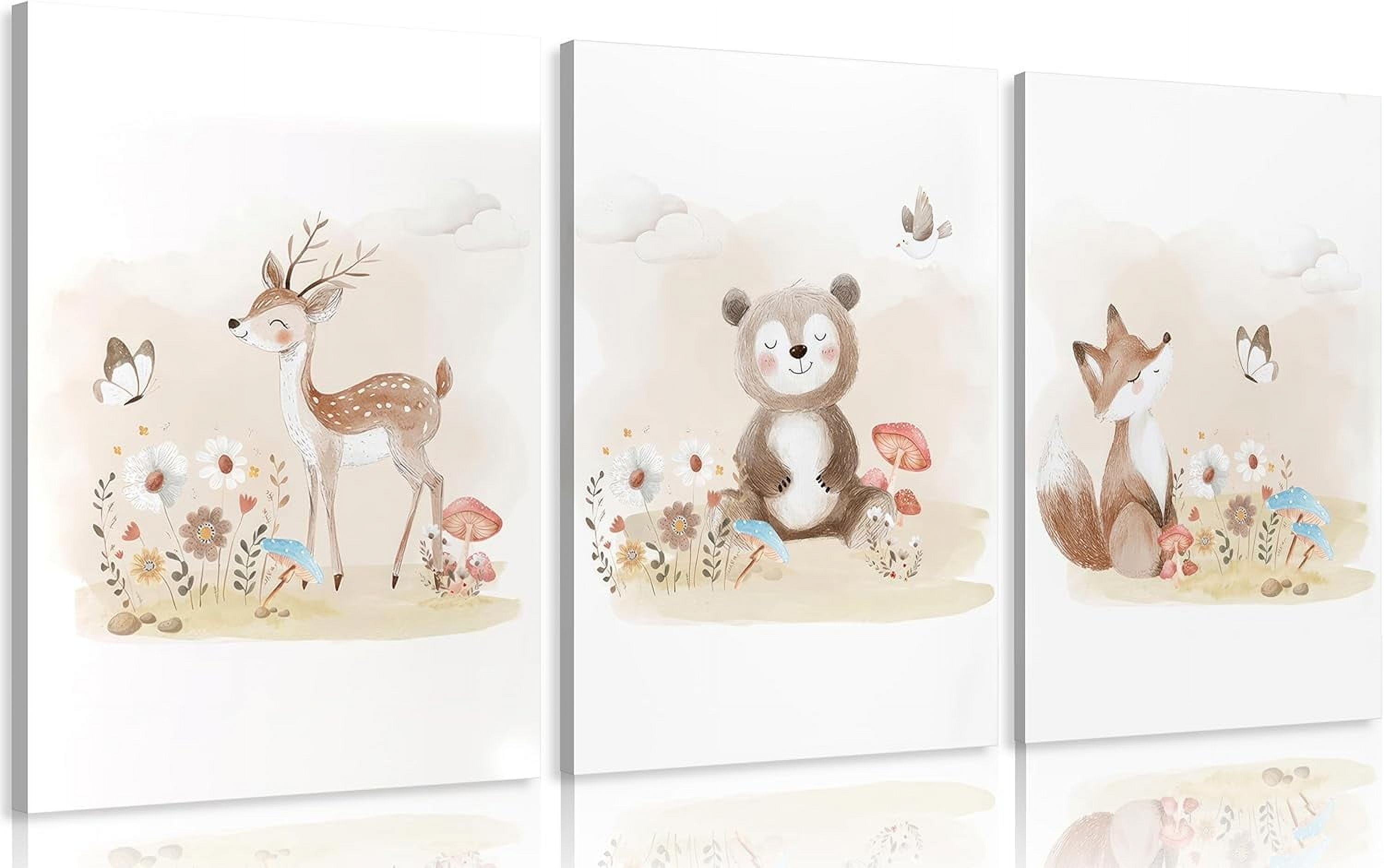 3Pcs Woodland Animal Nursery Canvas wall art Wild Animals Forest ...