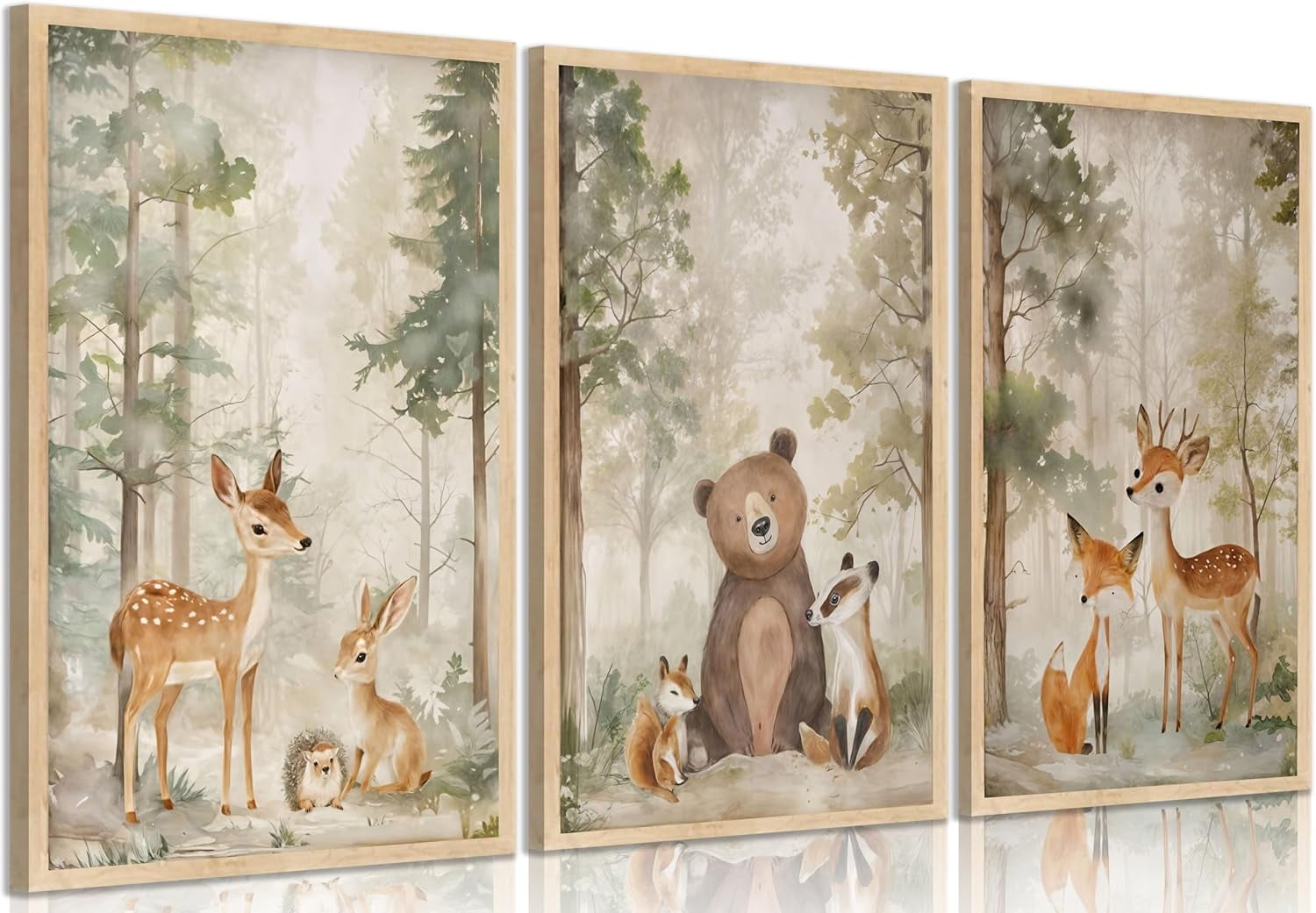 3Pcs Woodland Animal Nursery Canvas wall art Wild Animals Forest ...