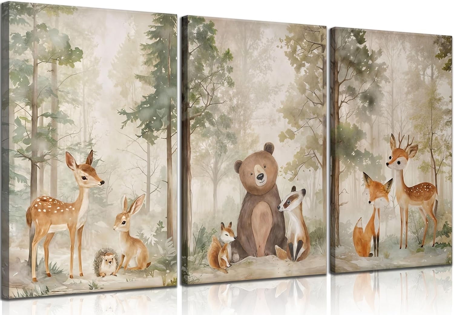3Pcs Woodland Animal Nursery Canvas wall art Wild Animals Forest ...