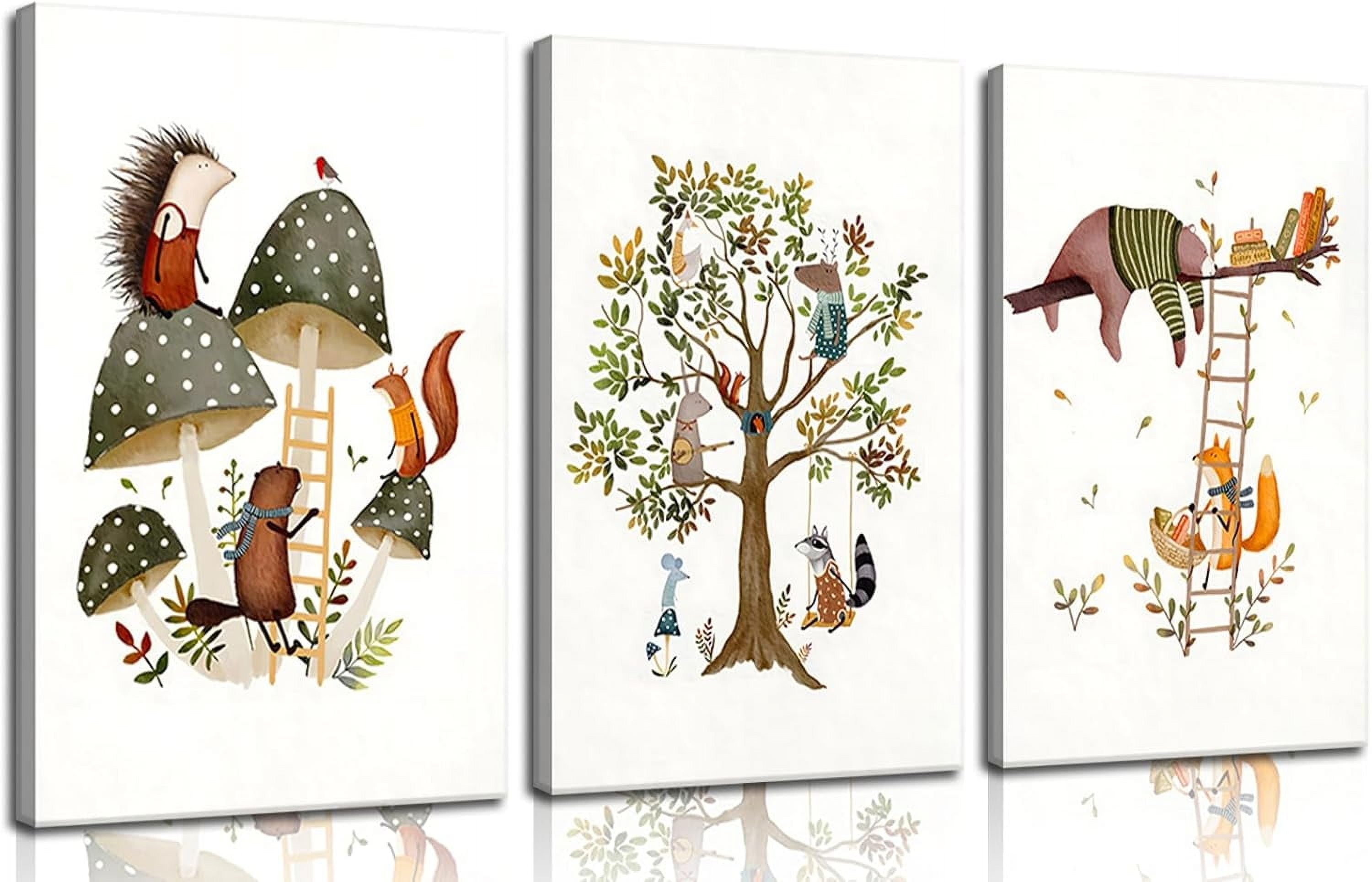 3Pcs Woodland Safari Animals Nursery Canvas Wall Art Baby Jungle Small ...