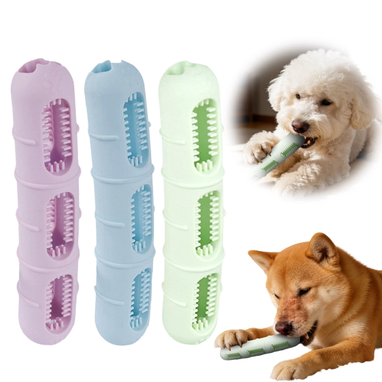 3Pcs Woof Bite N Brush Dog Dental Chew Toy - Puppy Chew Toy with ...