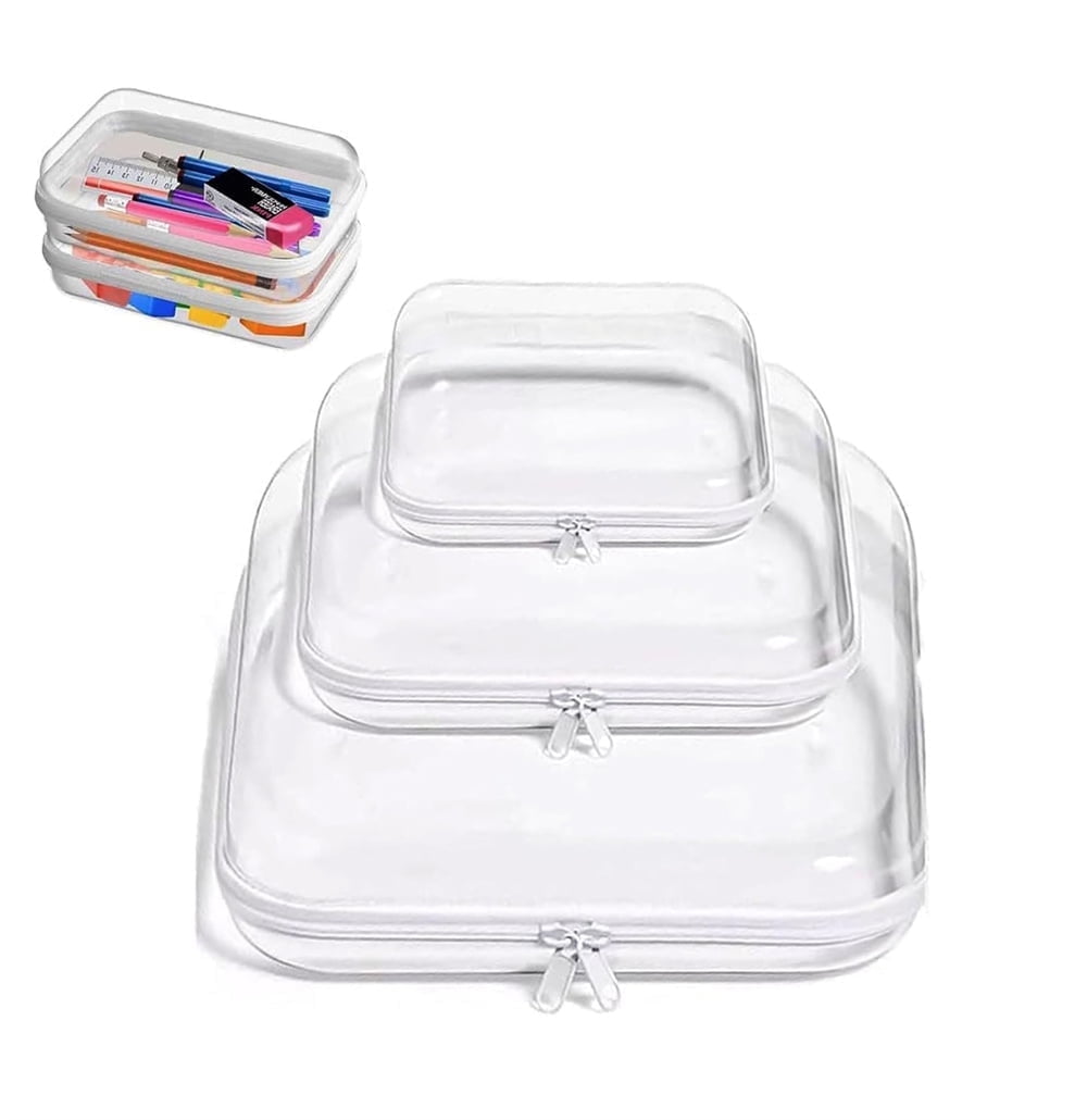 3Pcs Zippered Hard Case, Clear Plastic Pencil Case, Portable Pouches ...