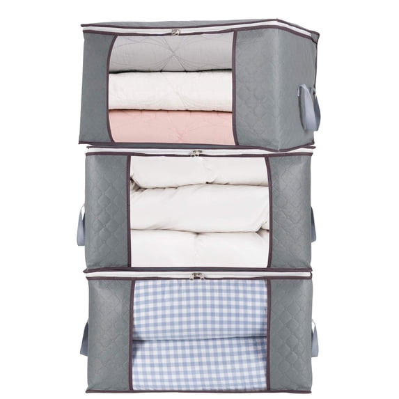 3Pcs Zippered Storage Bags for Closet – Fits King Comforter, Pillows ...