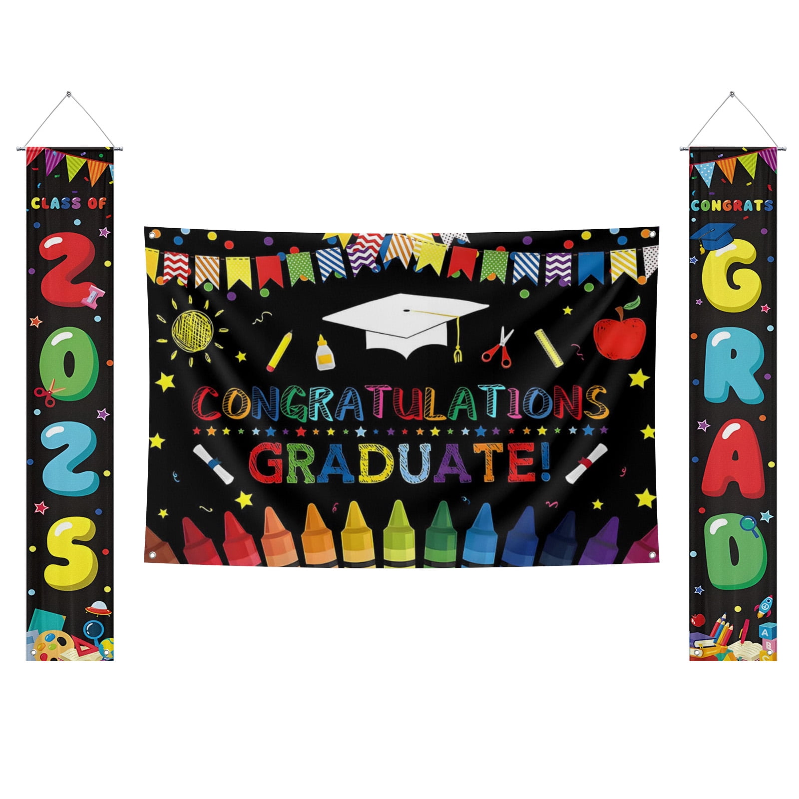 3Pcs congras grad Graduation Banner Decorations Class of 2025 Backdrop ...