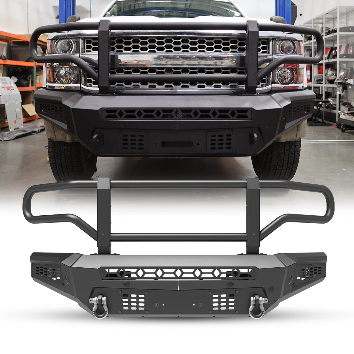 3Pcs/set Mid-Body Front Bumper+Side Wings+Bull Bar for 2015-2019 Chevy ...
