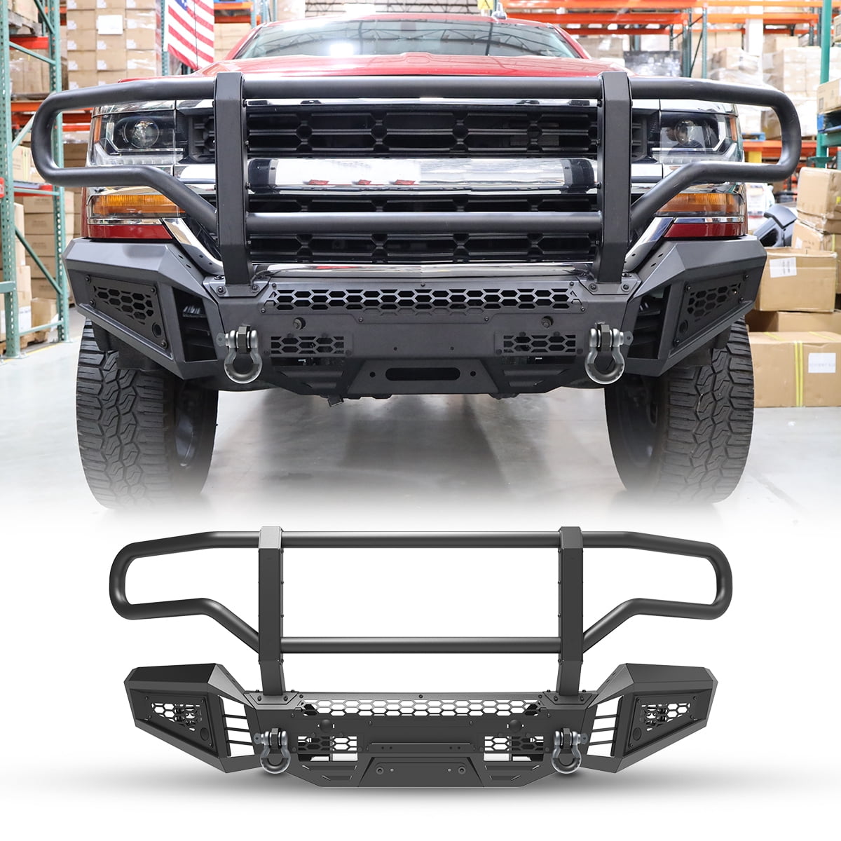 3Pcs/set Mid-Body Front Bumper+Side Wings+Bull Bar for 2016-2018 Chevy ...