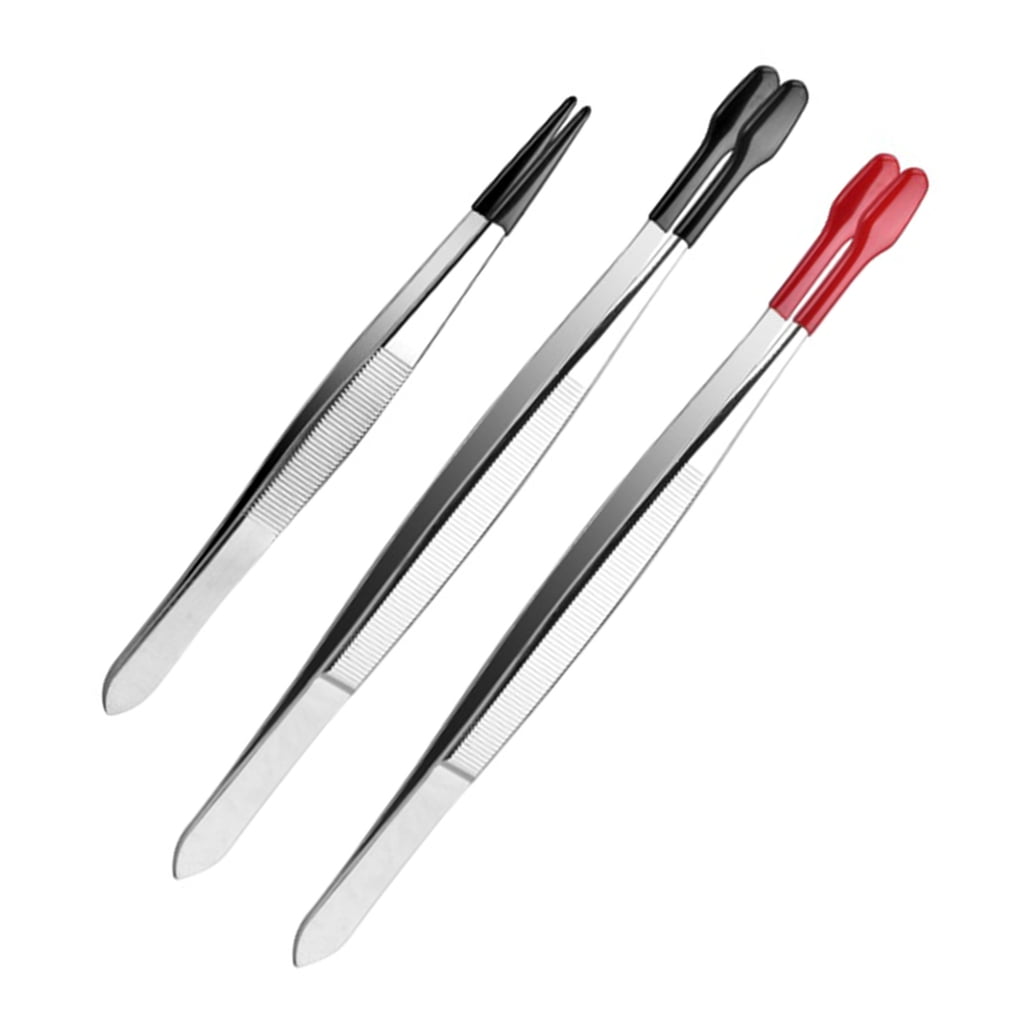 3Pcs/set Rubber Coated Tweezer Stainless Steel Flat Tip and Tip Tweezer ...